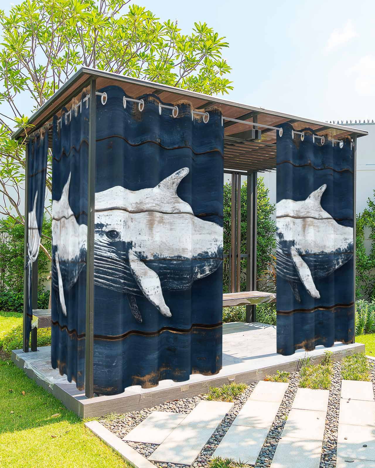 nqOlkjepod Outdoor Curtains for Patio Waterproof, Summer Blue Whale ...