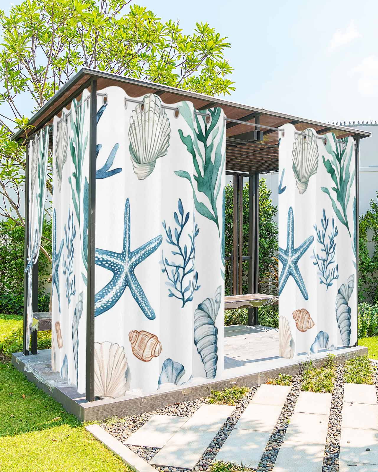 nqOlkjepod Outdoor Curtains for Patio Waterproof, Summer Coastal ...