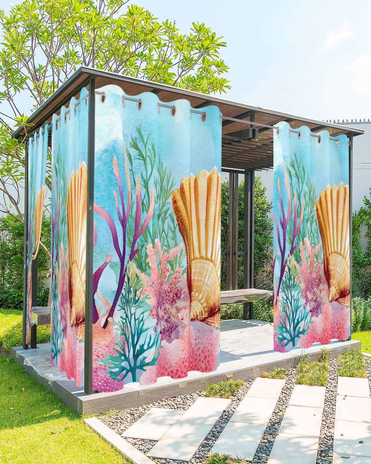 nqOlkjepod Outdoor Curtains for Patio Waterproof, Summer Ocean Outdoor ...