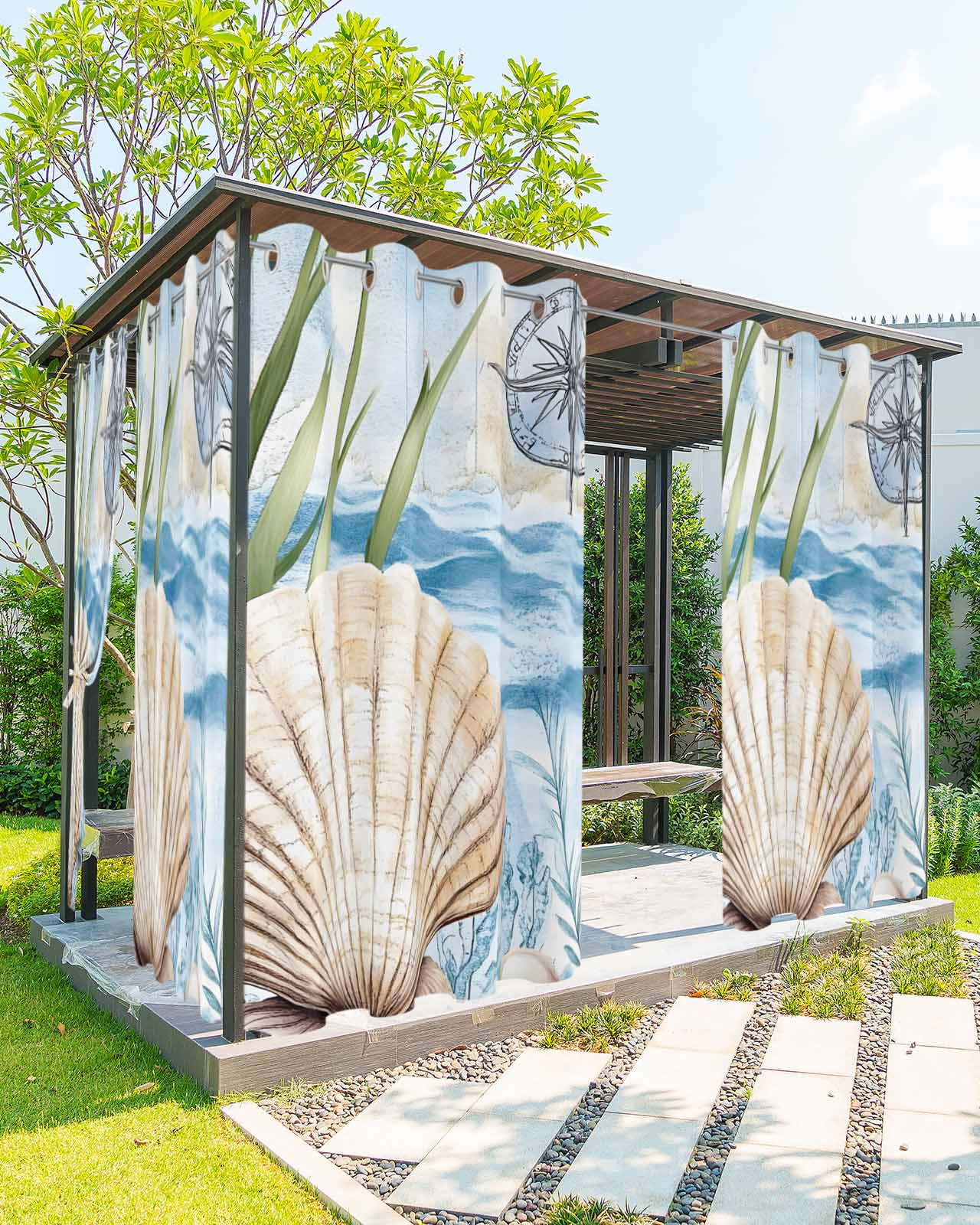 nqOlkjepod Outdoor Curtains for Patio Waterproof, Summer Ocean Outdoor ...