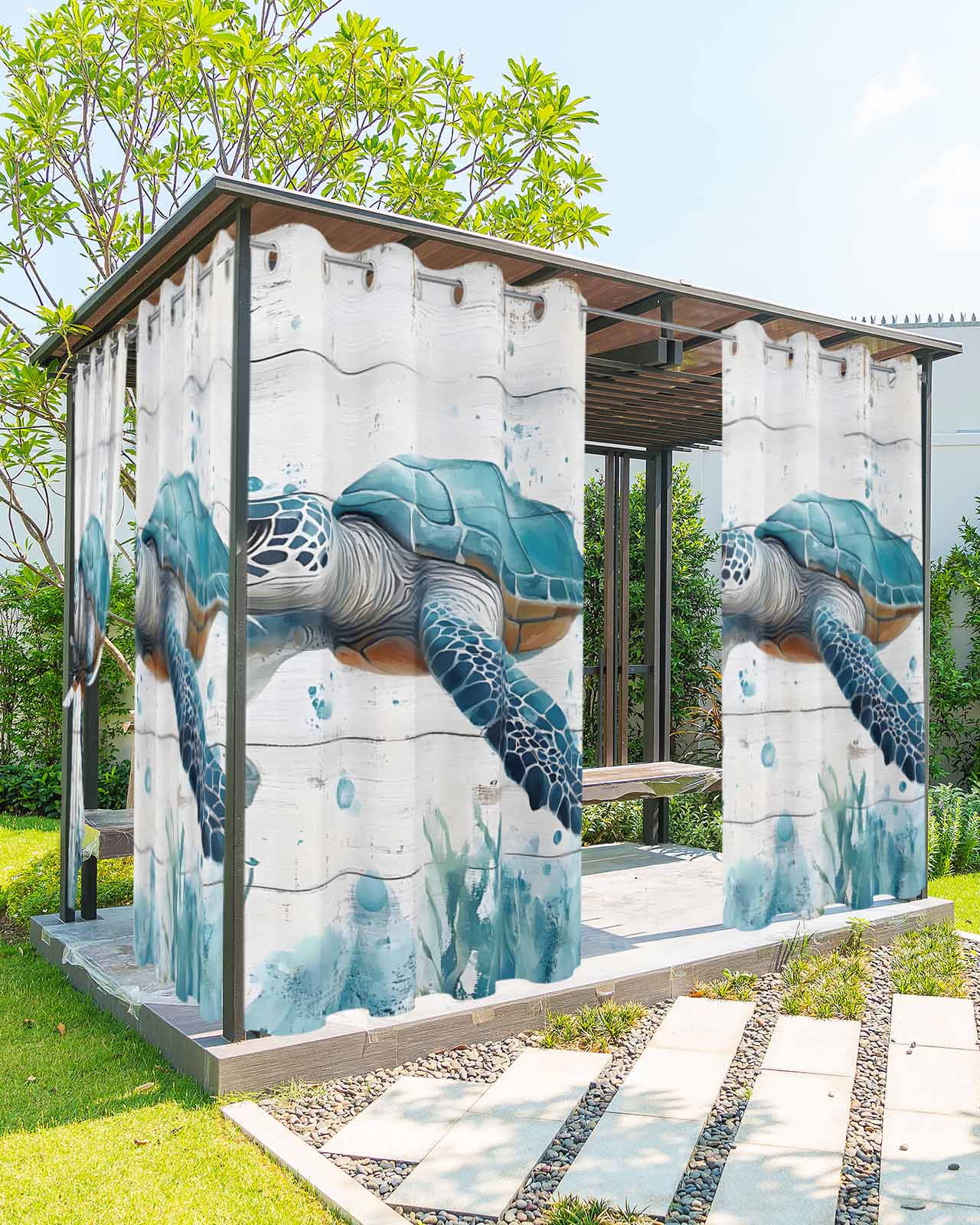 nqOlkjepod Outdoor Curtains for Patio Waterproof, Summer Sea Turtle ...