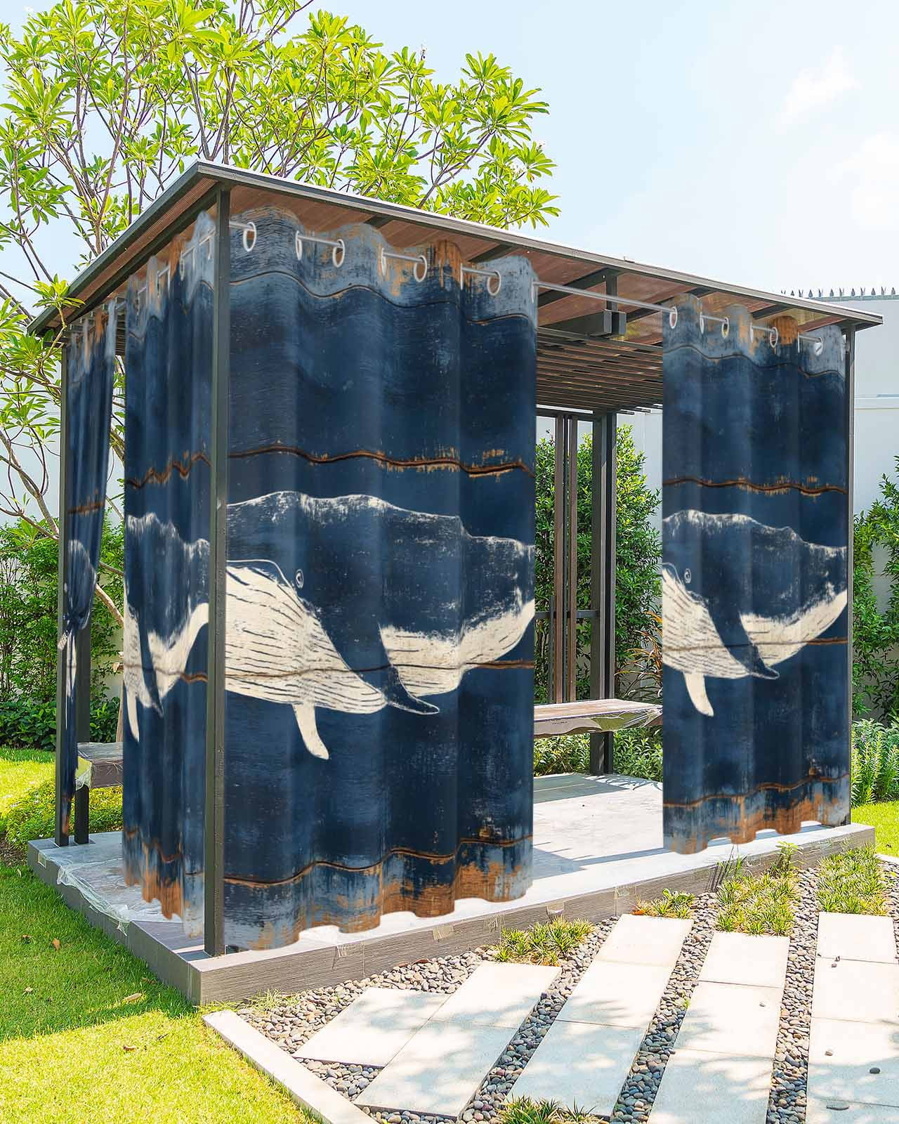 nqOlkjepod Outdoor Curtains for Patio Waterproof, Summer Whale Blue ...