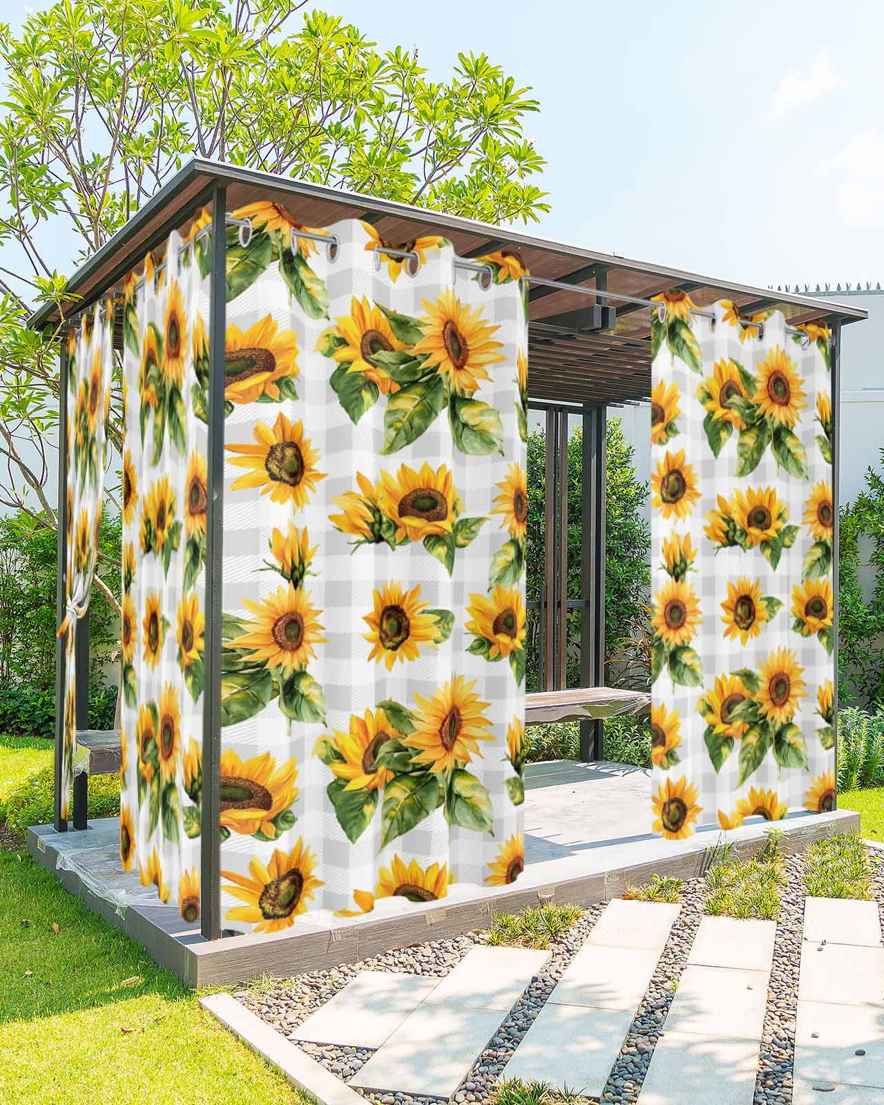 nqOlkjepod Outdoor Curtains for Patio Waterproof, Sunflower Gray Check ...