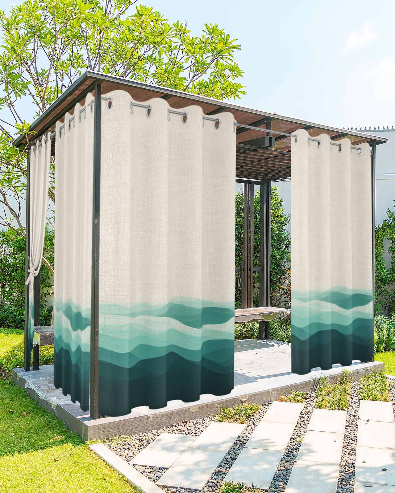 nqOlkjepod Outdoor Curtains for Patio Waterproof, Teal Beige Ombre ...