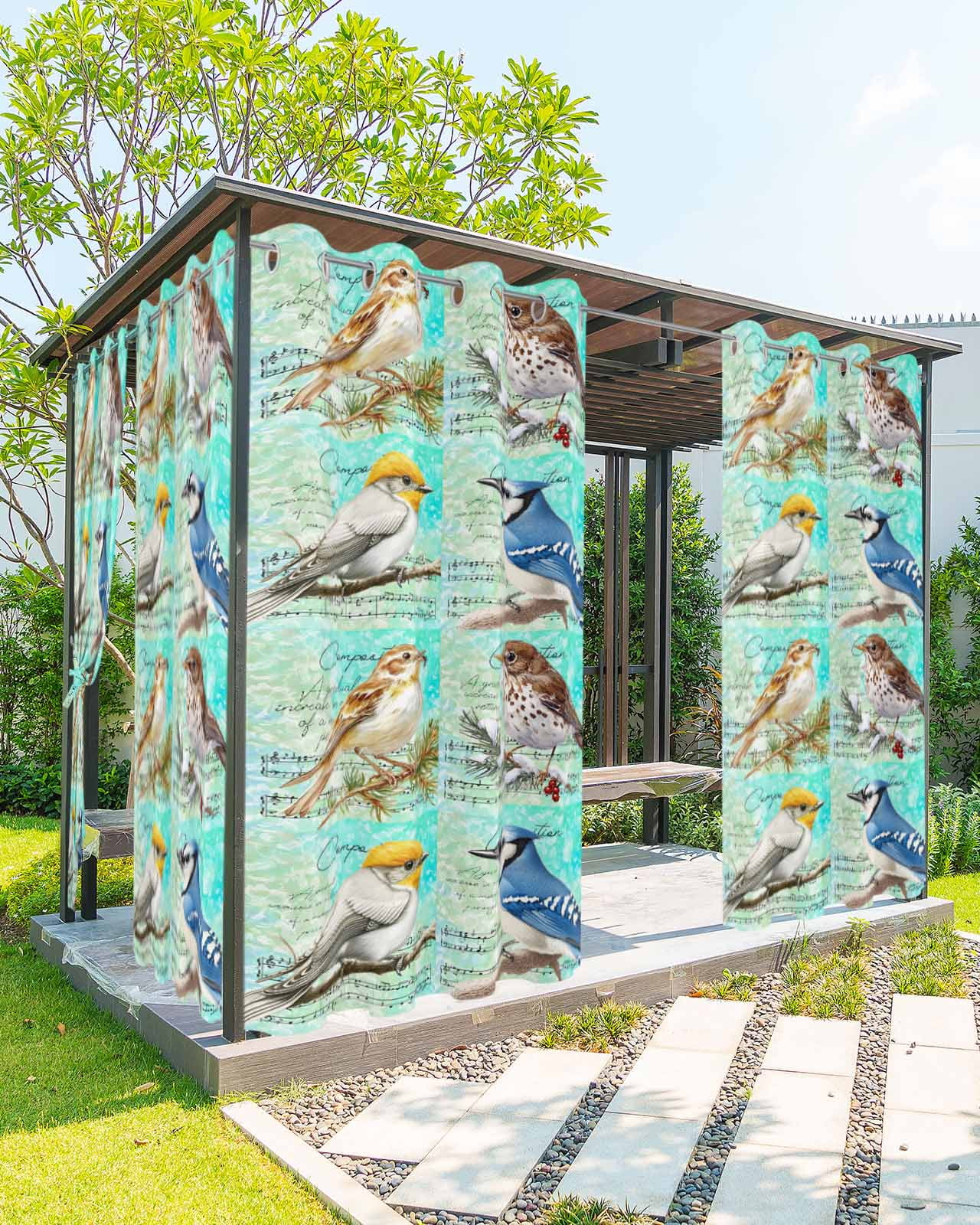 nqOlkjepod Outdoor Curtains for Patio Waterproof, Teal Blue Birds Outdoor Privacy Panels Grommet ...