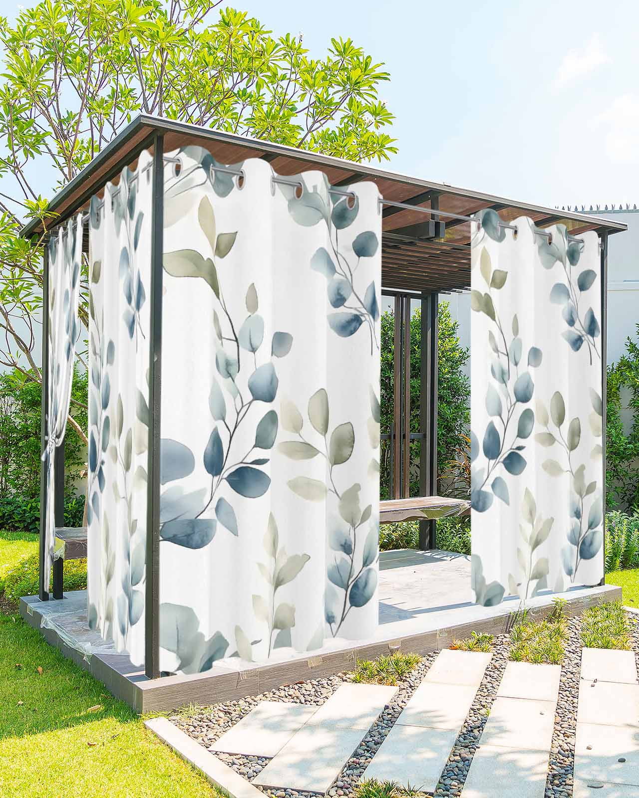 nqOlkjepod Outdoor Curtains for Patio Waterproof, Teal Blue Botanical ...