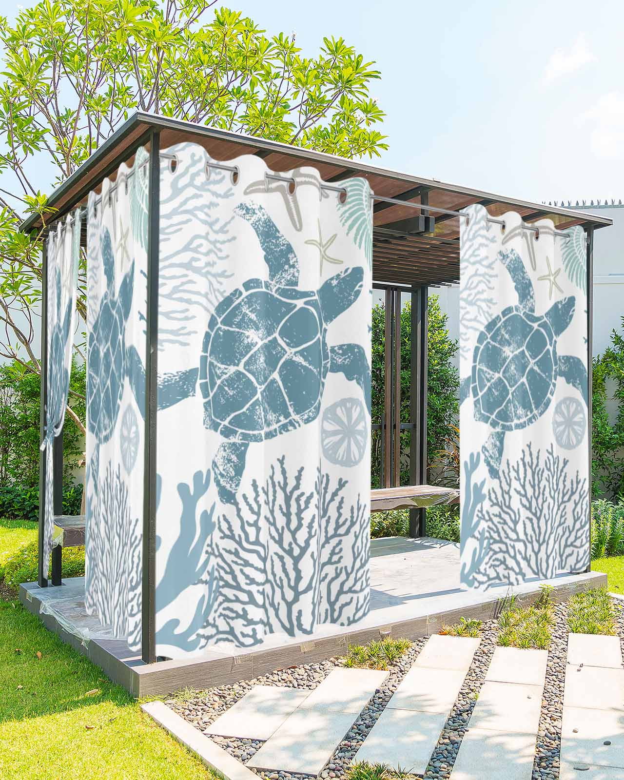 nqOlkjepod Outdoor Curtains for Patio Waterproof, Teal Blue Coastal ...