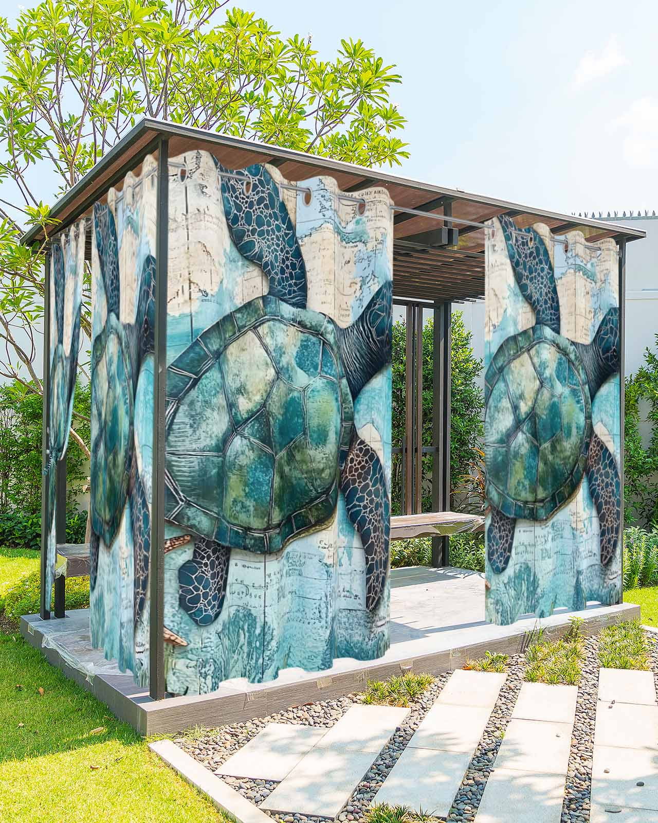nqOlkjepod Outdoor Curtains for Patio Waterproof, Teal Blue Sea Turtle ...