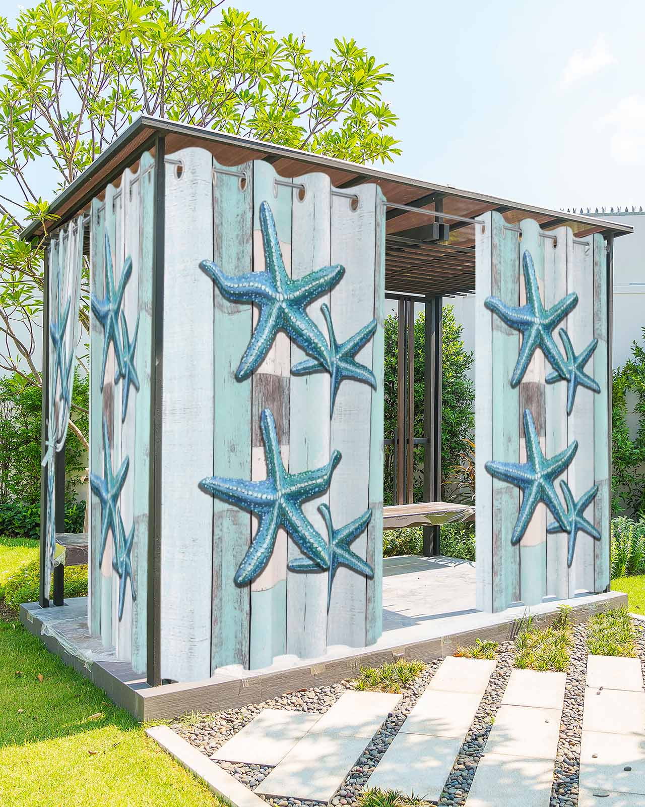 nqOlkjepod Outdoor Curtains for Patio Waterproof, Teal Blue Starfish ...