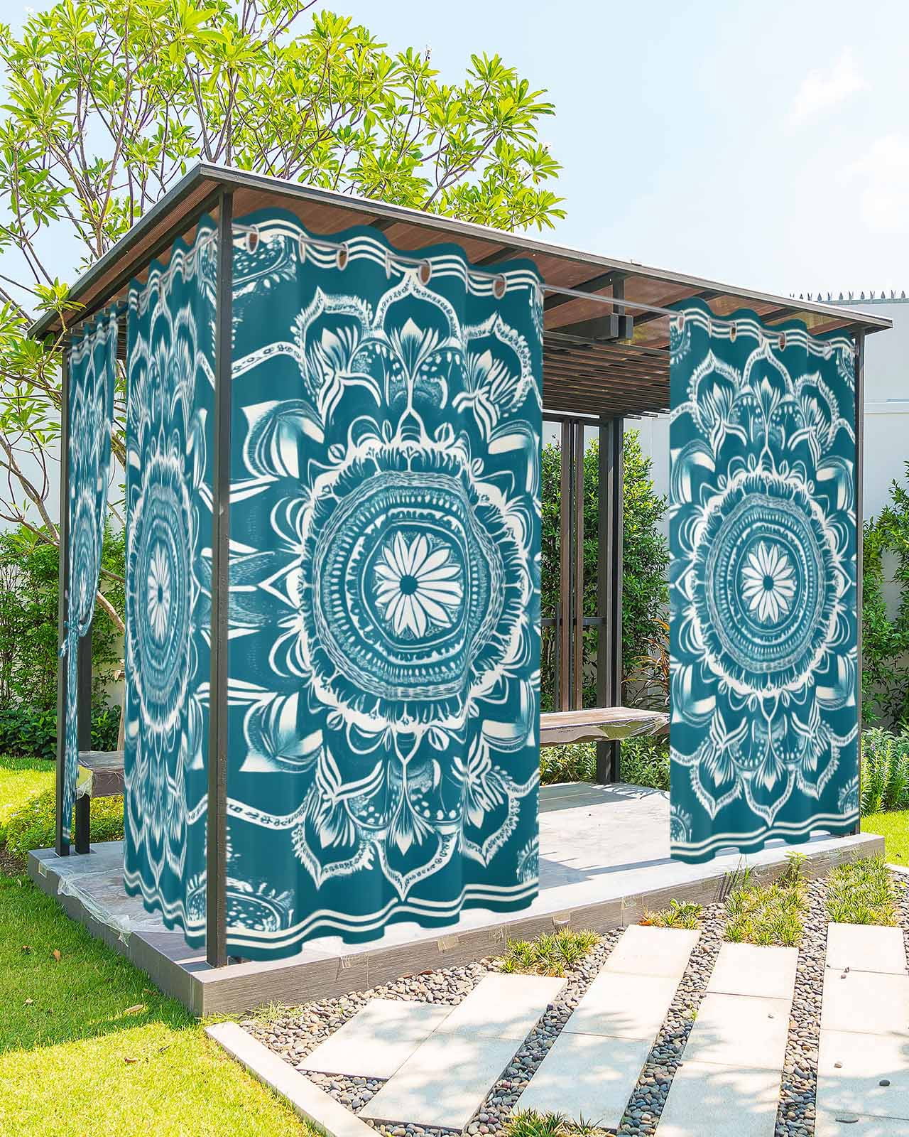 nqOlkjepod Outdoor Curtains for Patio Waterproof, Teal Boho Outdoor ...