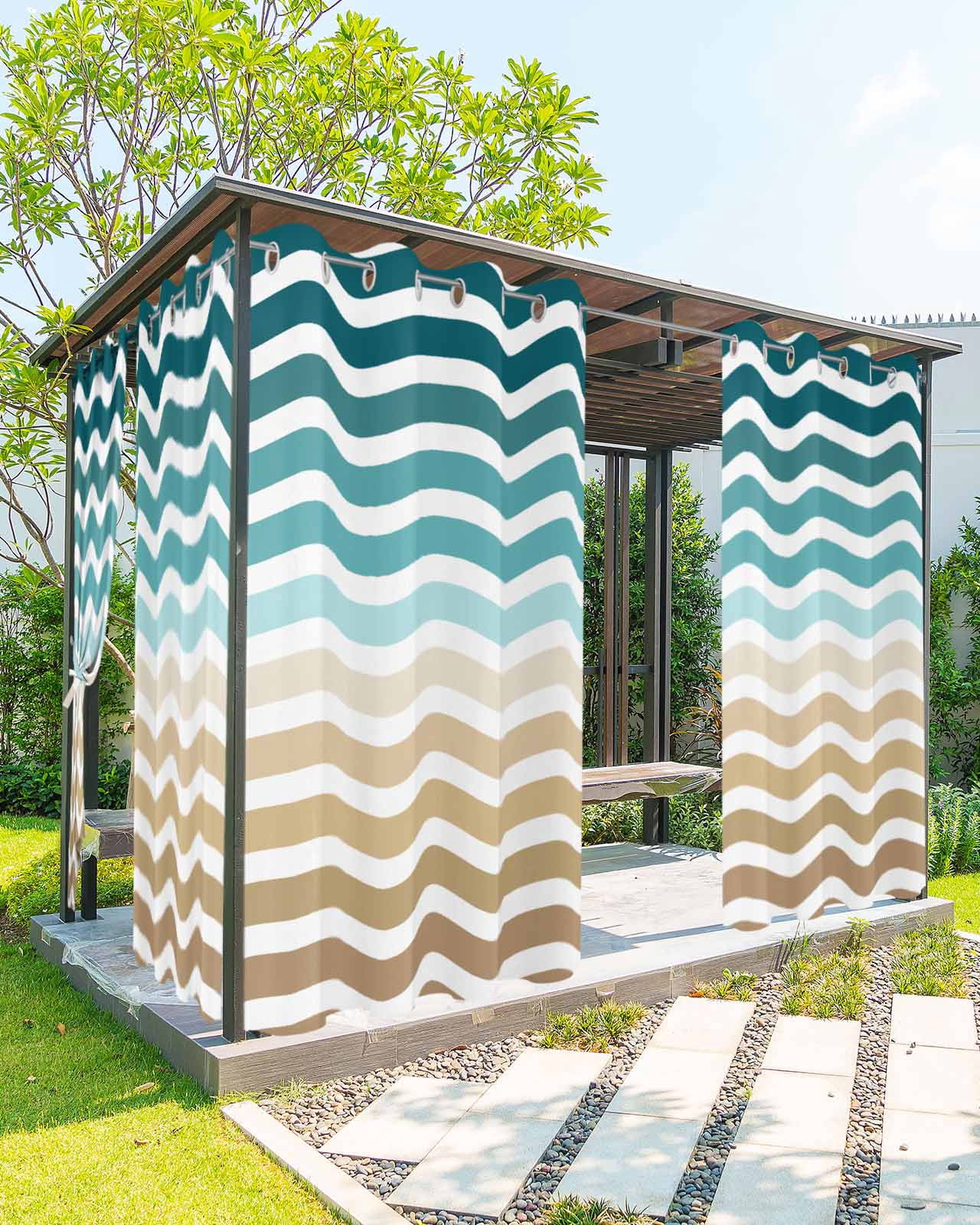 nqOlkjepod Outdoor Curtains for Patio Waterproof, Teal Brown Ombre ...