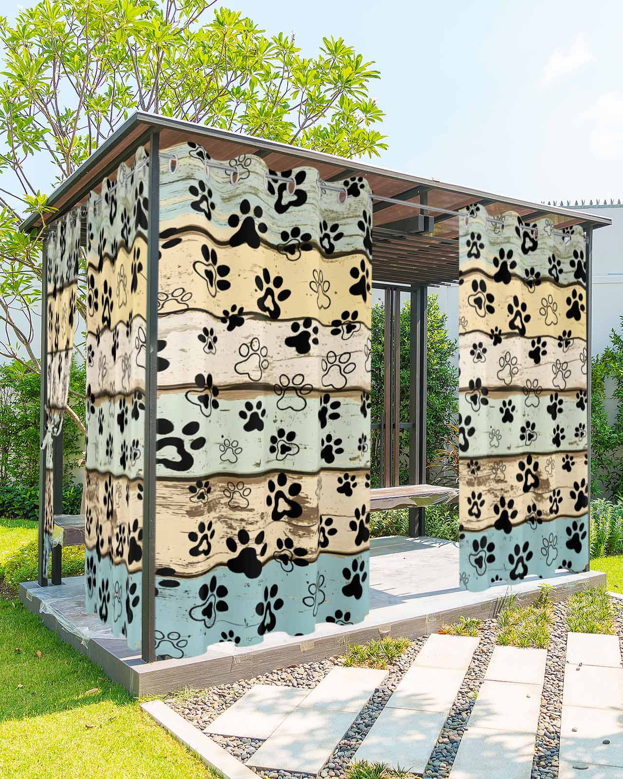 nqOlkjepod Outdoor Curtains for Patio Waterproof, Teal Brown Paw Prints ...