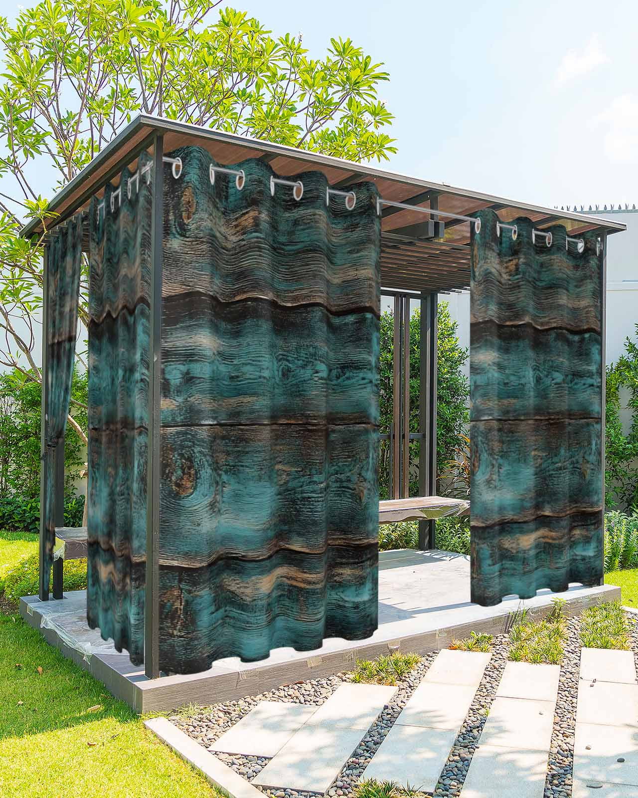 nqOlkjepod Outdoor Curtains for Patio Waterproof, Teal Brown Plank ...