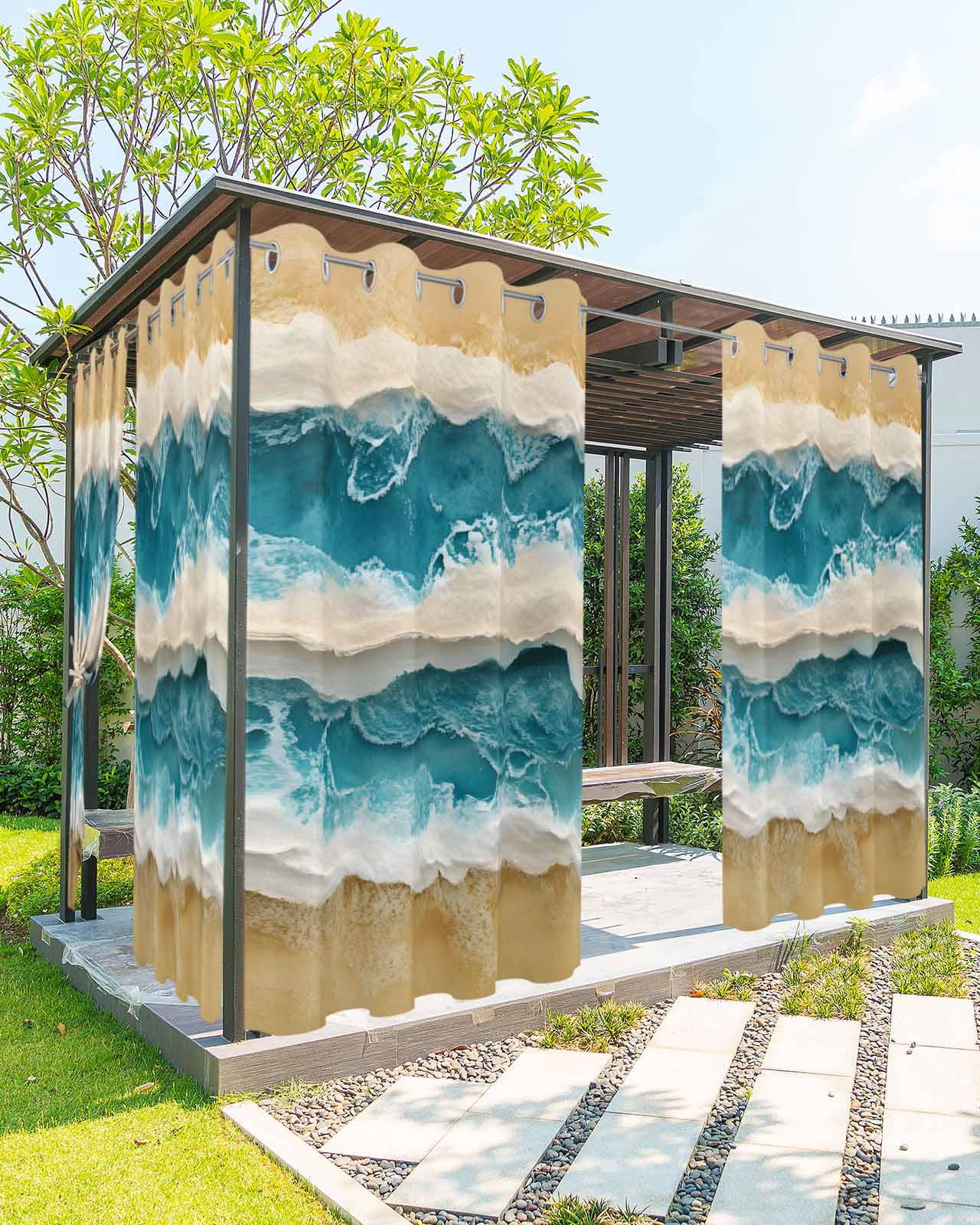 nqOlkjepod Outdoor Curtains for Patio Waterproof, Teal Coastal Beach ...