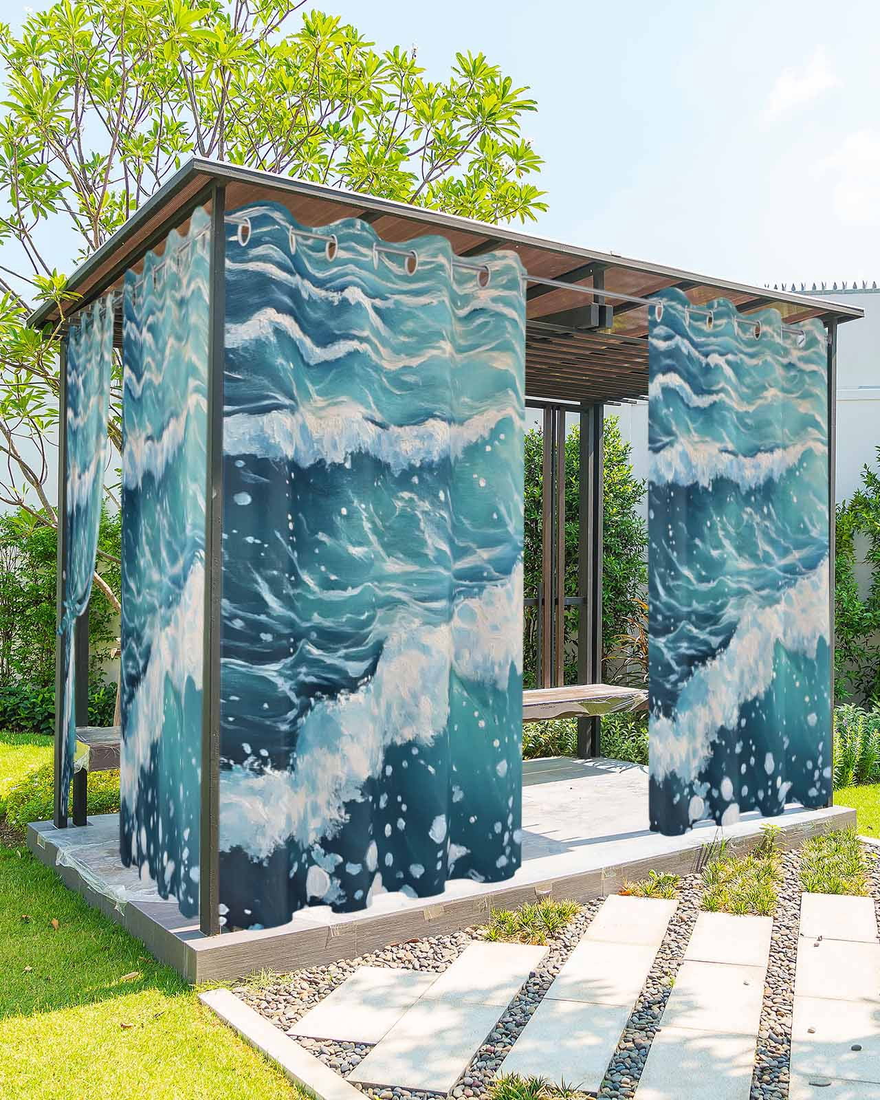 nqOlkjepod Outdoor Curtains for Patio Waterproof, Teal Coastal Outdoor ...