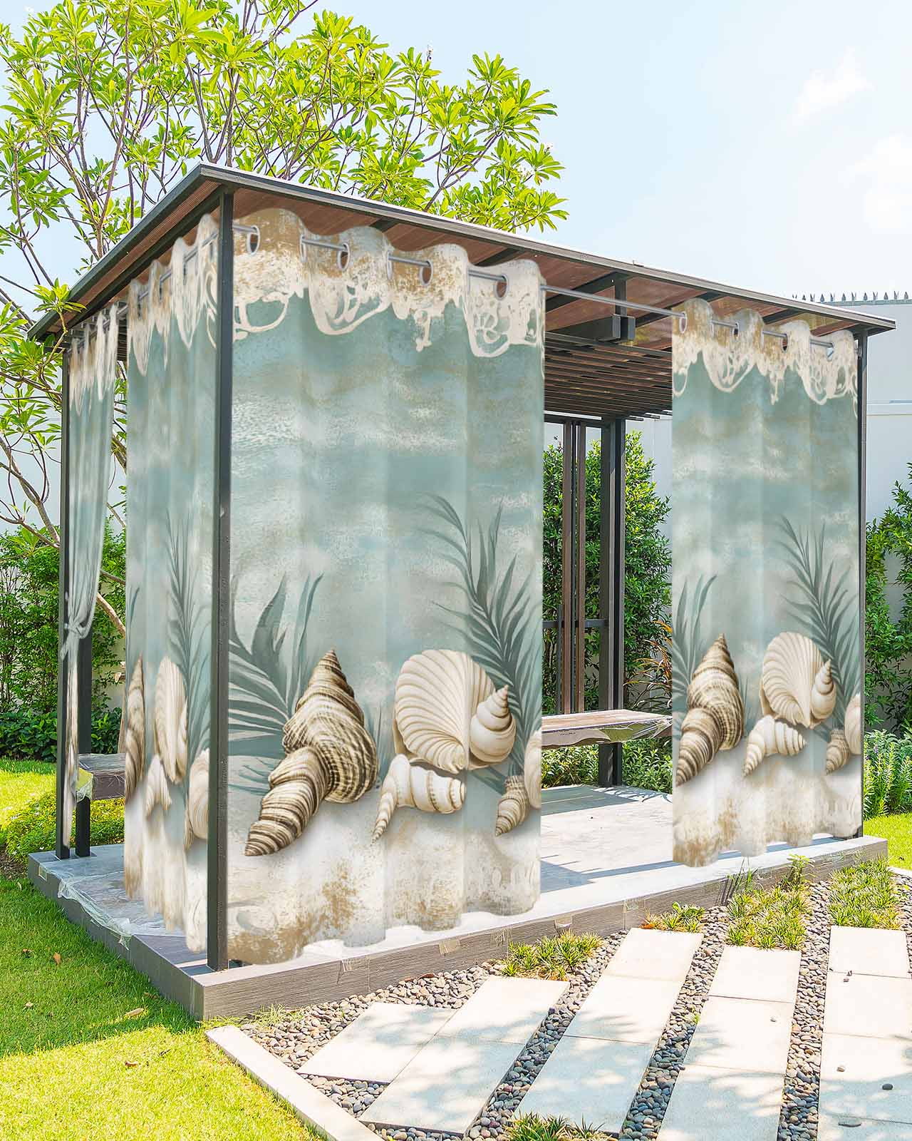 nqOlkjepod Outdoor Curtains for Patio Waterproof, Teal Coastal Outdoor ...