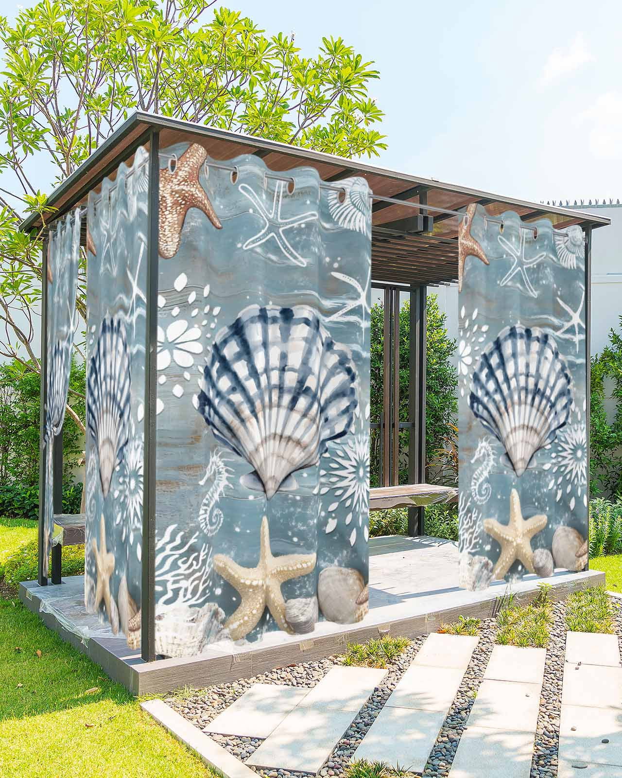 nqOlkjepod Outdoor Curtains for Patio Waterproof, Teal Coastal Shell ...