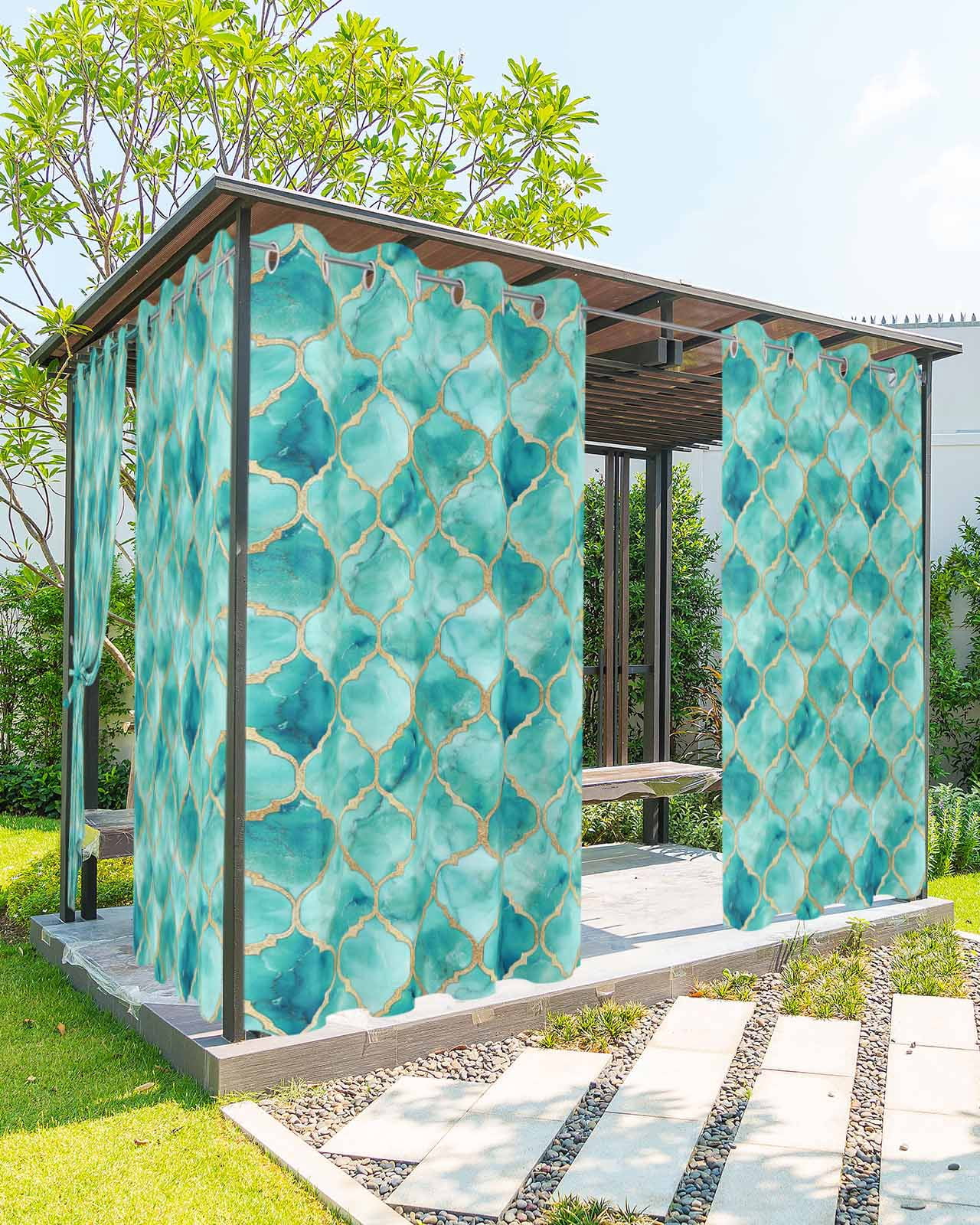 nqOlkjepod Outdoor Curtains for Patio Waterproof, Teal Geometric ...