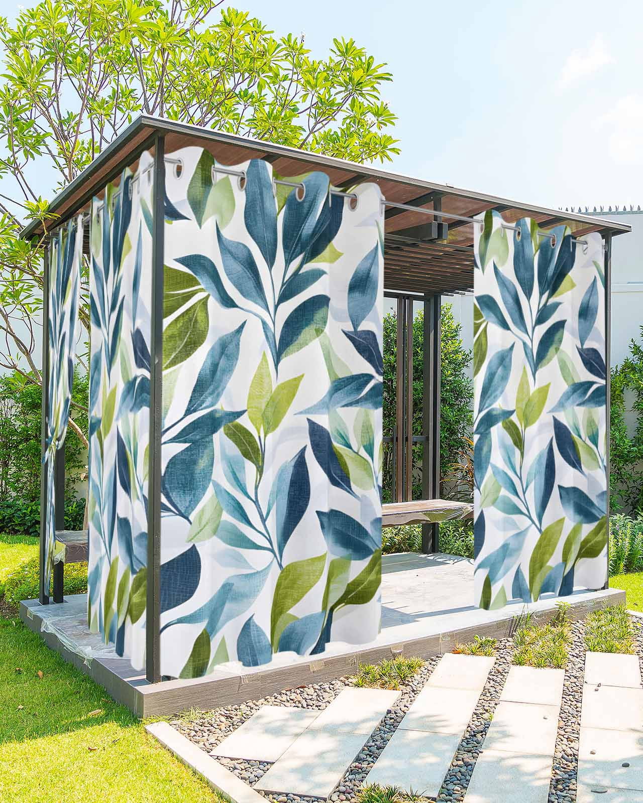 nqOlkjepod Outdoor Curtains for Patio Waterproof, Teal Green Leaves ...