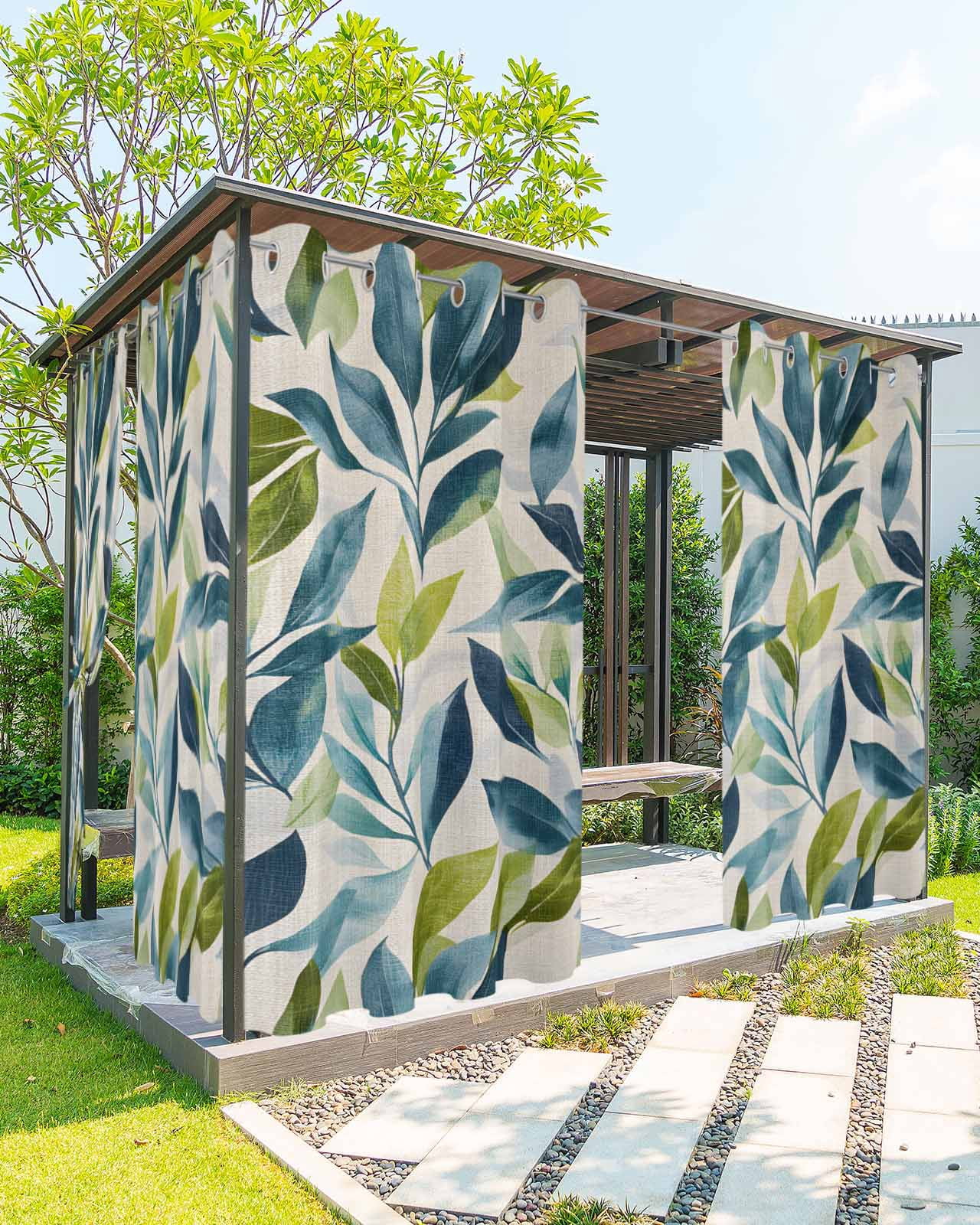 nqOlkjepod Outdoor Curtains for Patio Waterproof, Teal Green Leaves ...