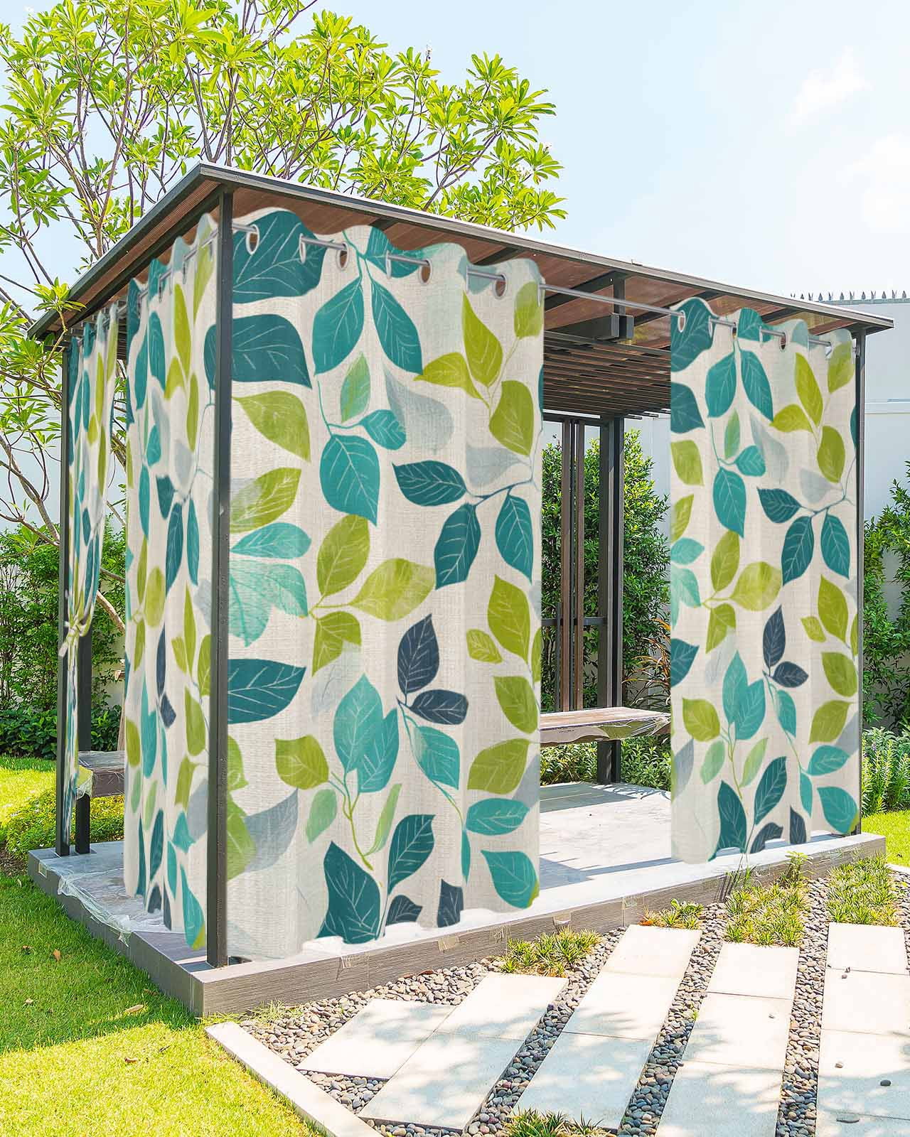 nqOlkjepod Outdoor Curtains for Patio Waterproof, Teal Green Leaves ...
