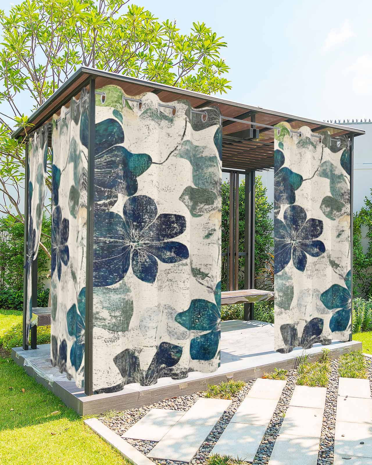 nqOlkjepod Outdoor Curtains for Patio Waterproof, Teal Green Leaves ...