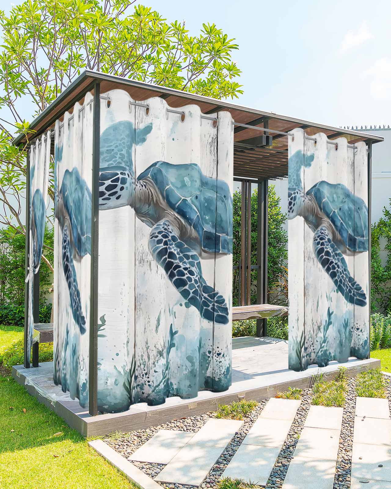 nqOlkjepod Outdoor Curtains for Patio Waterproof, Teal Green Sea Turtle ...