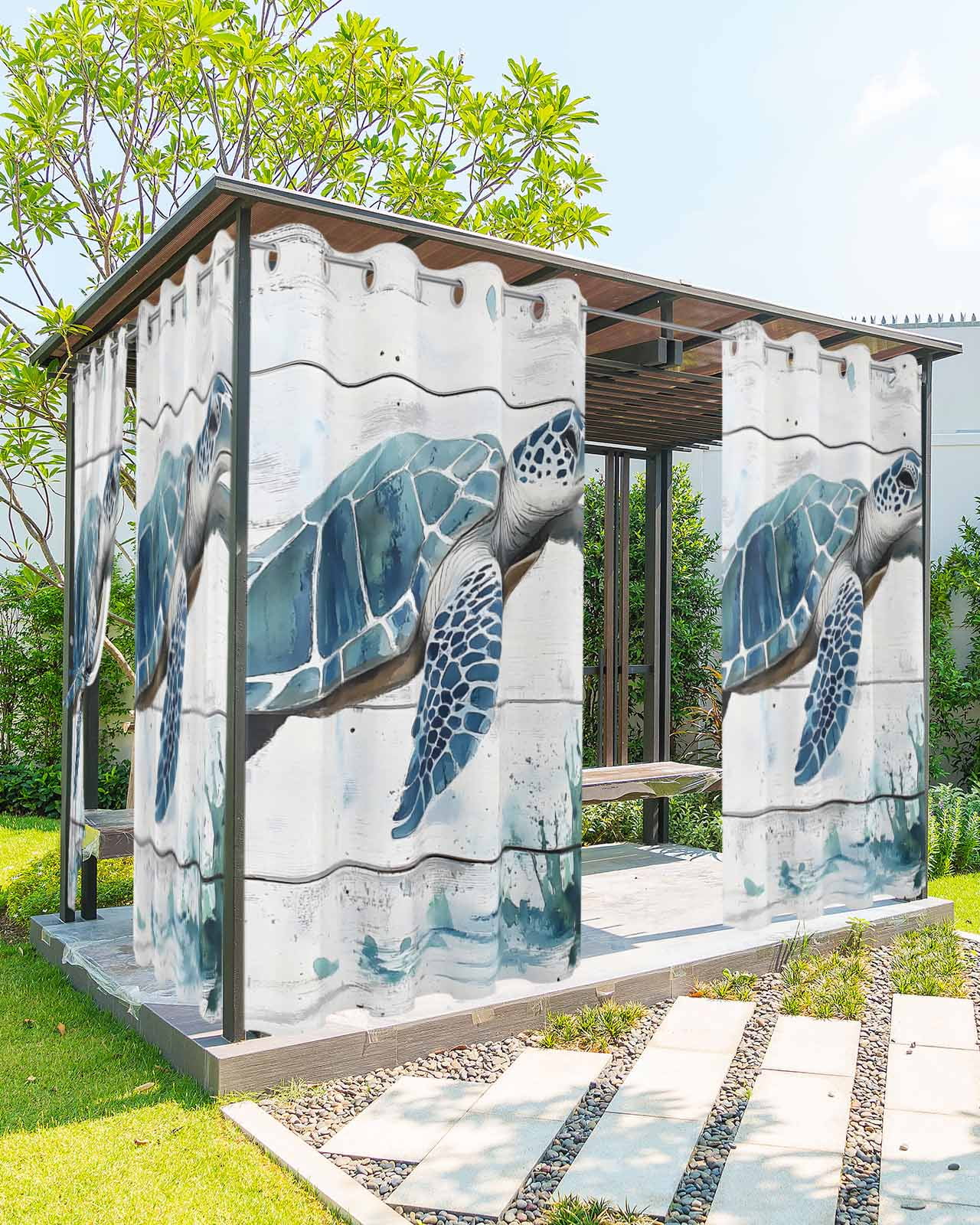 nqOlkjepod Outdoor Curtains for Patio Waterproof, Teal Green Sea Turtle ...