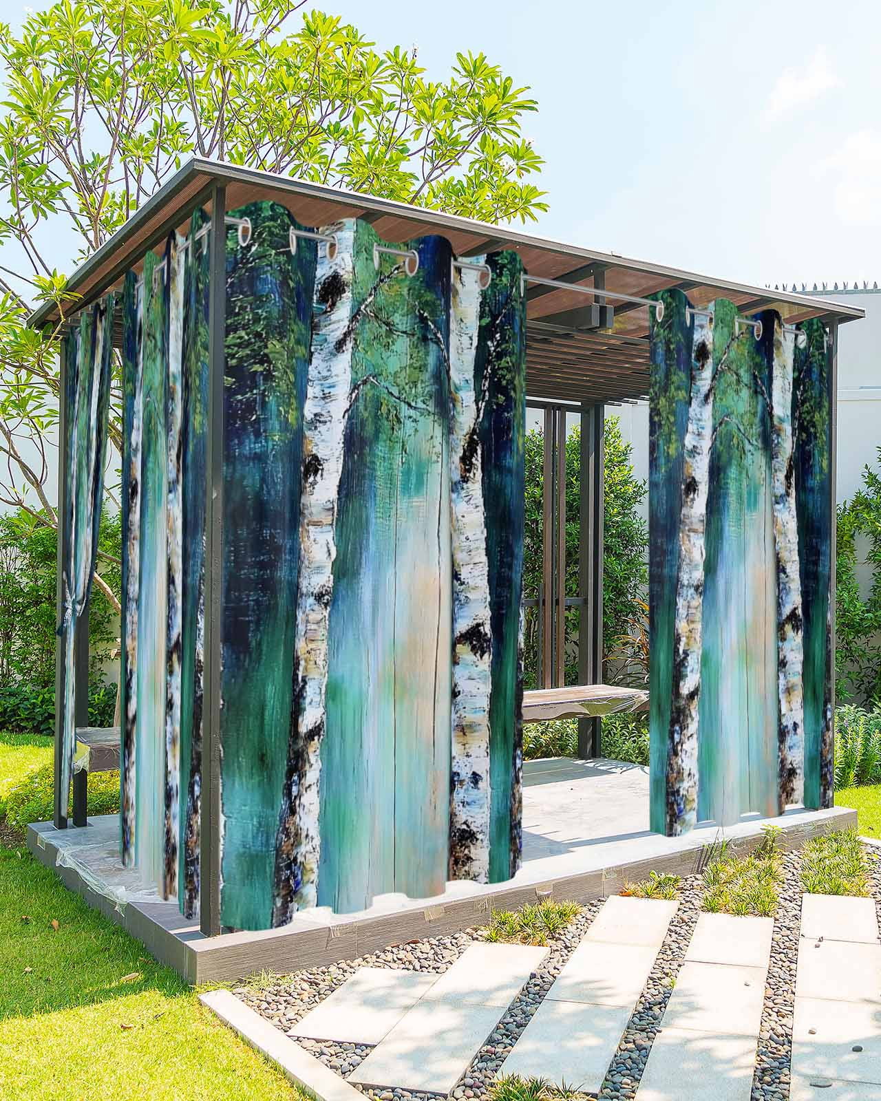 nqOlkjepod Outdoor Curtains for Patio Waterproof, Teal Green Wood Print ...