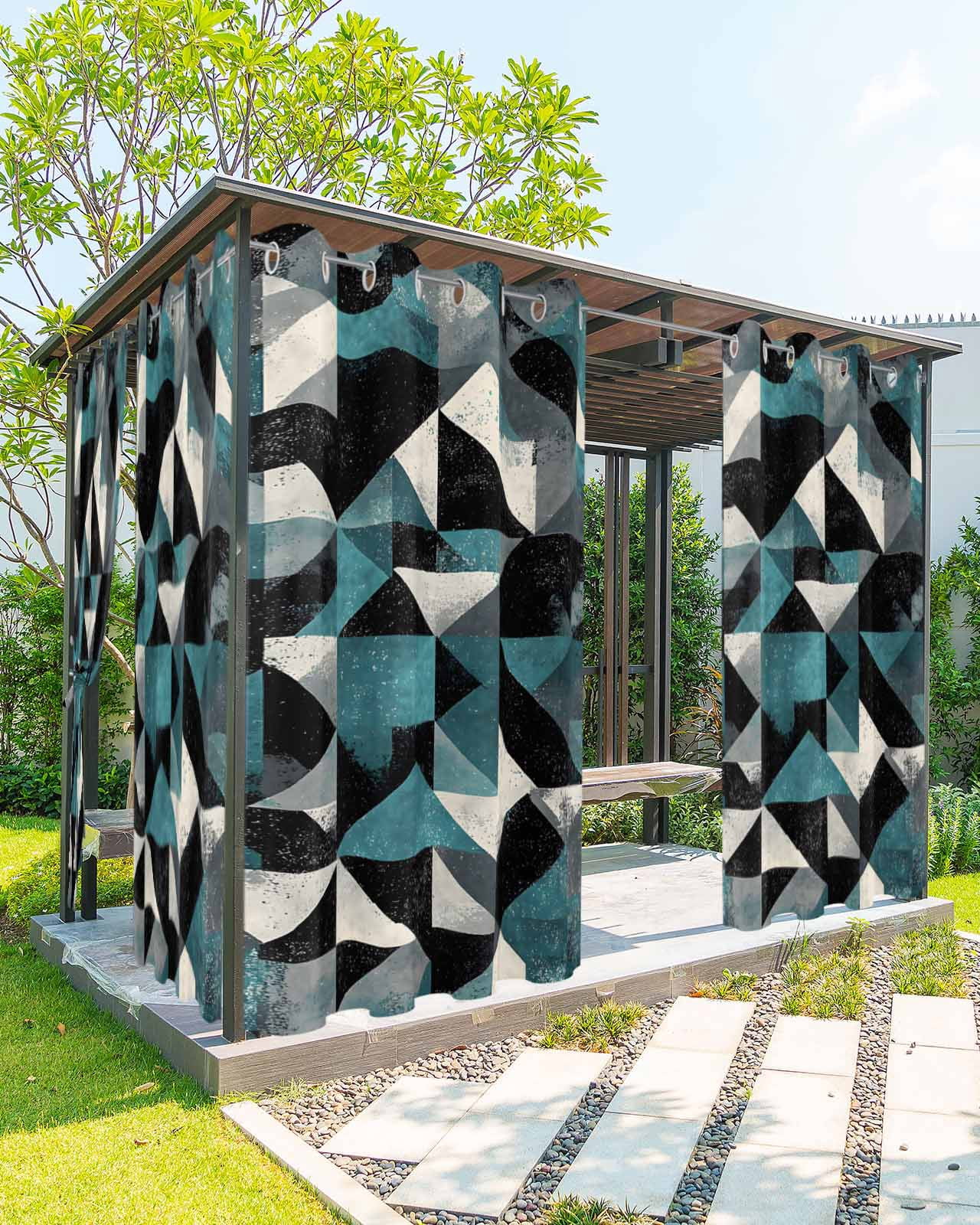 nqOlkjepod Outdoor Curtains for Patio Waterproof, Teal Grey Abstract ...