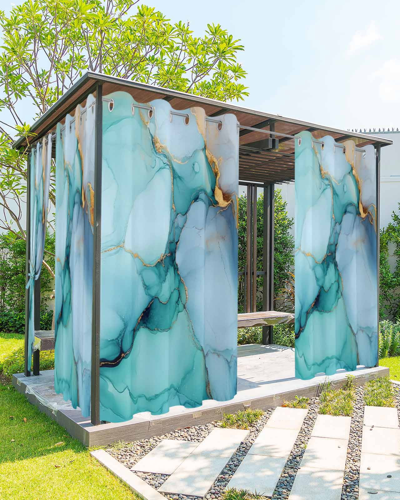 nqOlkjepod Outdoor Curtains for Patio Waterproof, Teal Marble Outdoor ...