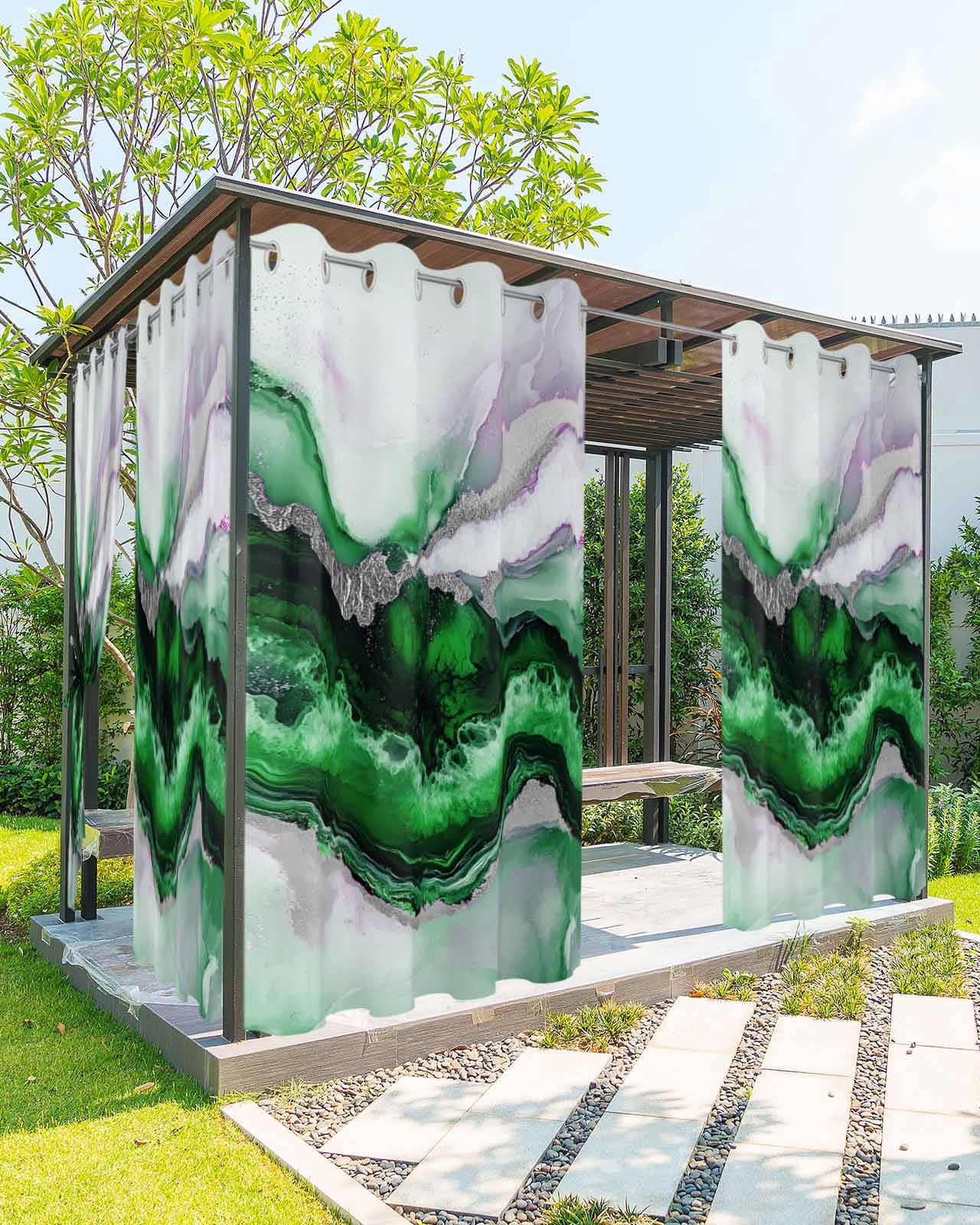 nqOlkjepod Outdoor Curtains for Patio Waterproof, Teal Marble Outdoor ...