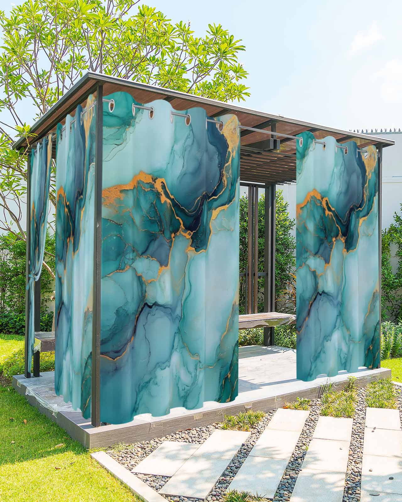 nqOlkjepod Outdoor Curtains for Patio Waterproof, Teal Marble Outdoor ...