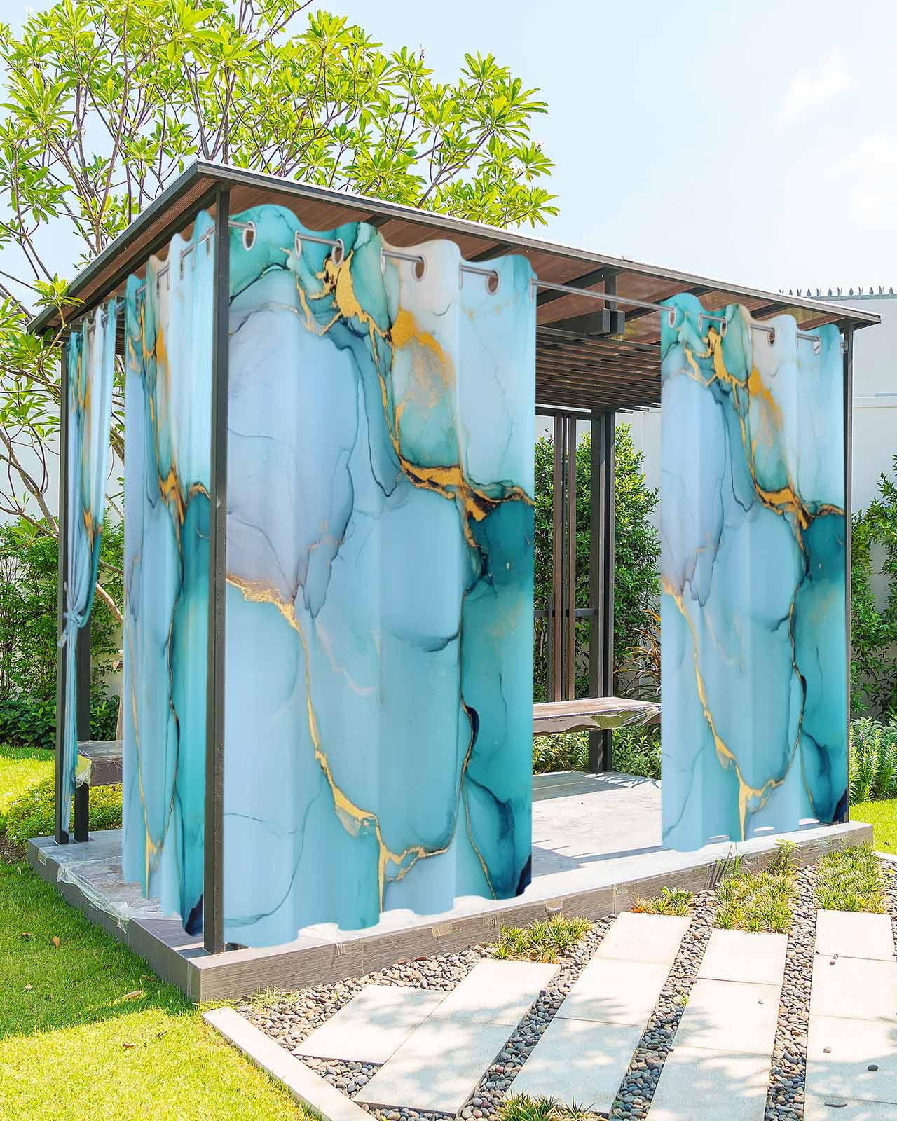 nqOlkjepod Outdoor Curtains for Patio Waterproof, Teal Marble Outdoor ...