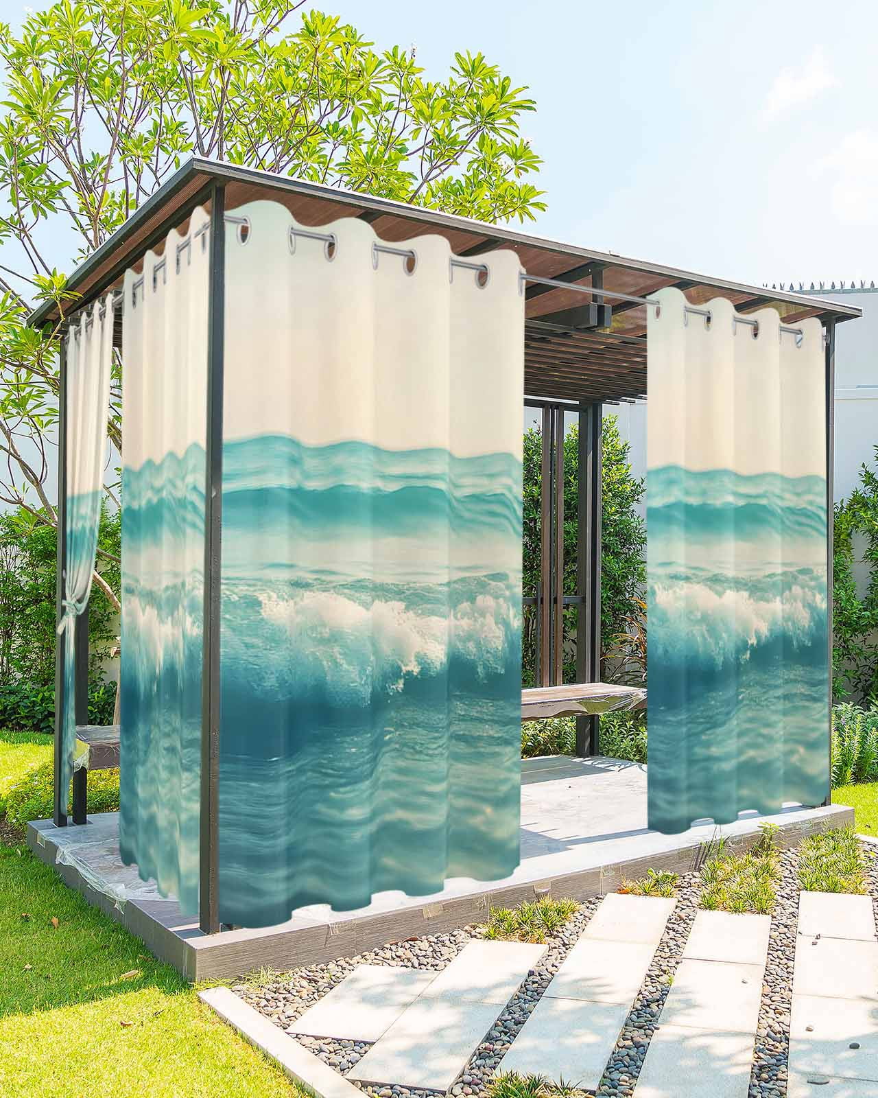 nqOlkjepod Outdoor Curtains for Patio Waterproof, Teal Ocean Waves ...