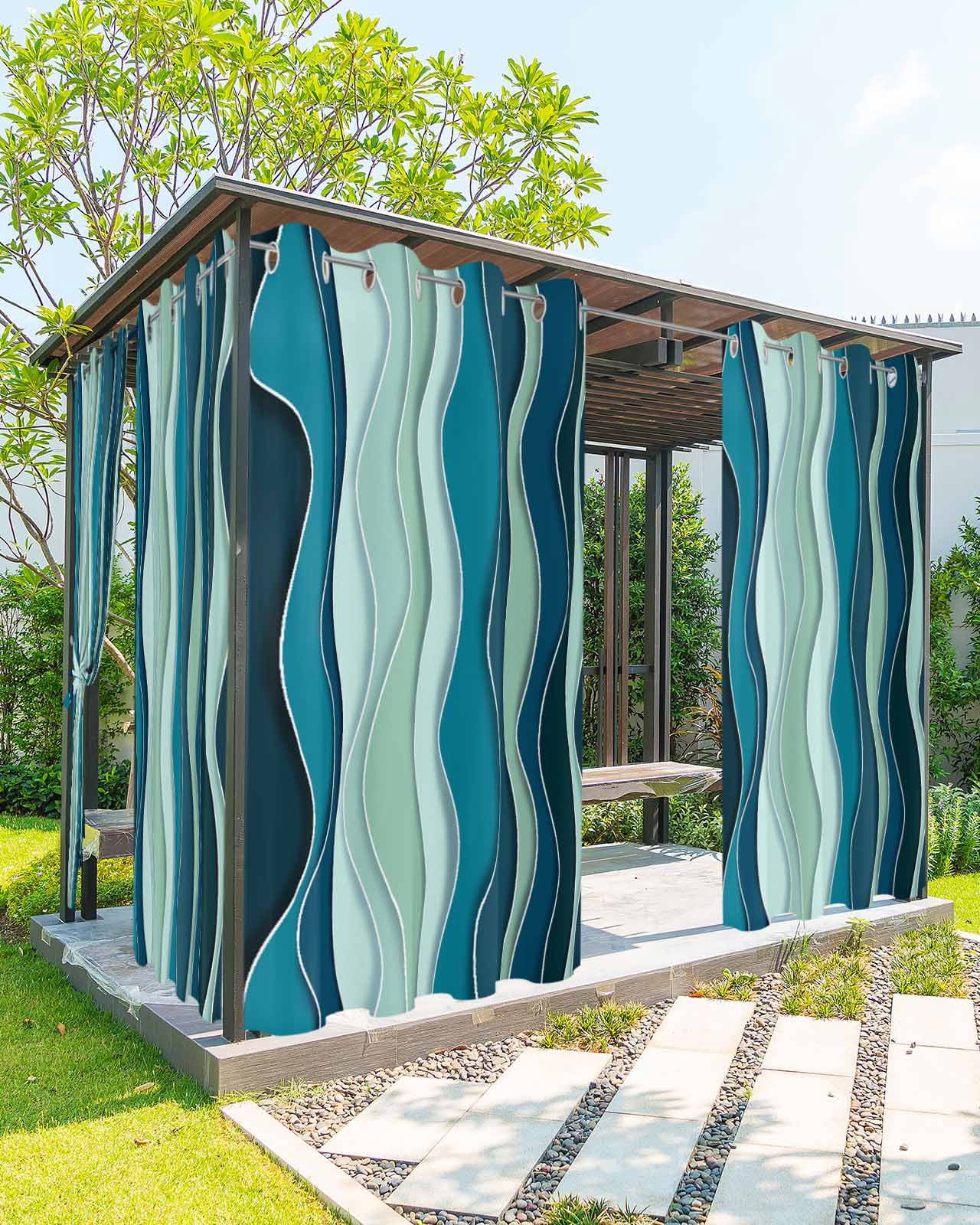 nqOlkjepod Outdoor Curtains for Patio Waterproof, Teal Ombre Outdoor ...