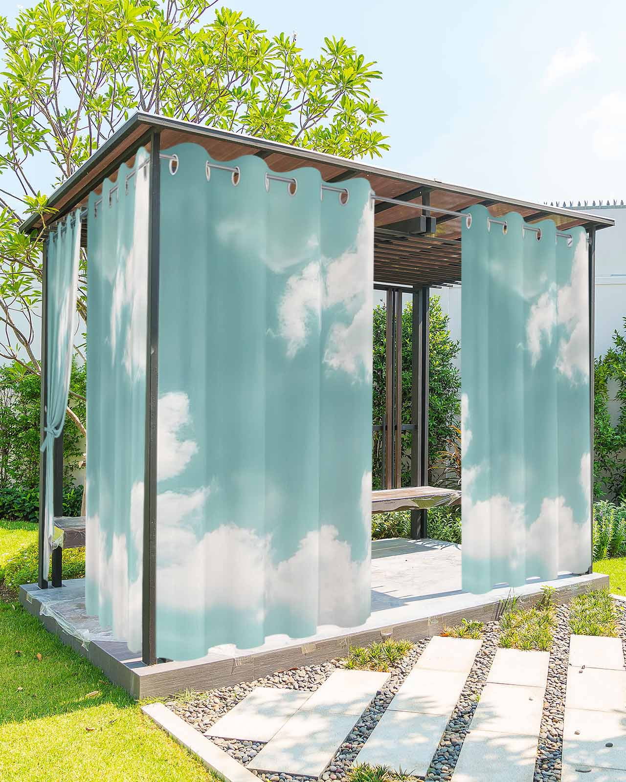 nqOlkjepod Outdoor Curtains for Patio Waterproof, Teal Ombre Sky Retro ...