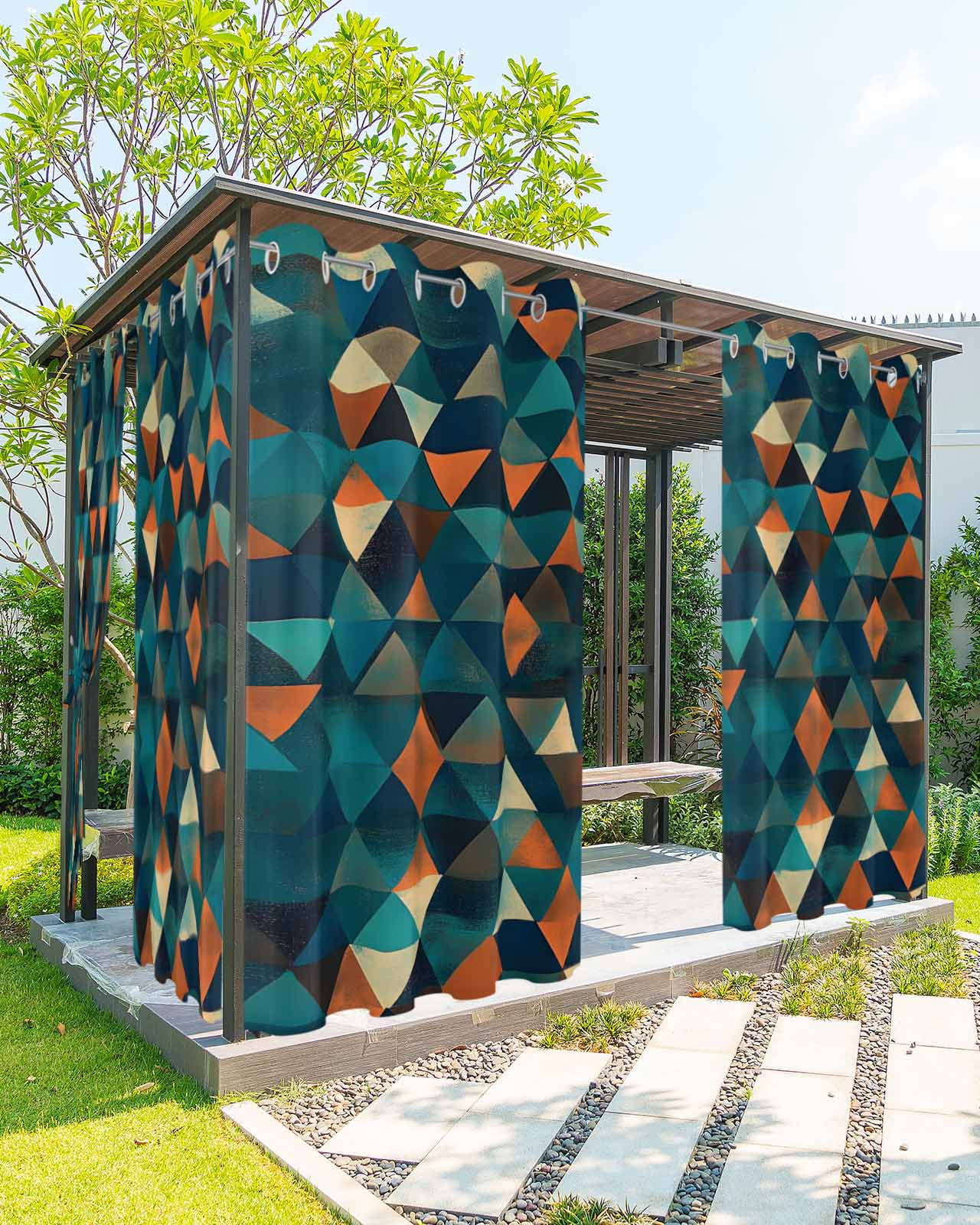 nqOlkjepod Outdoor Curtains for Patio Waterproof, Teal Orange Abstract ...