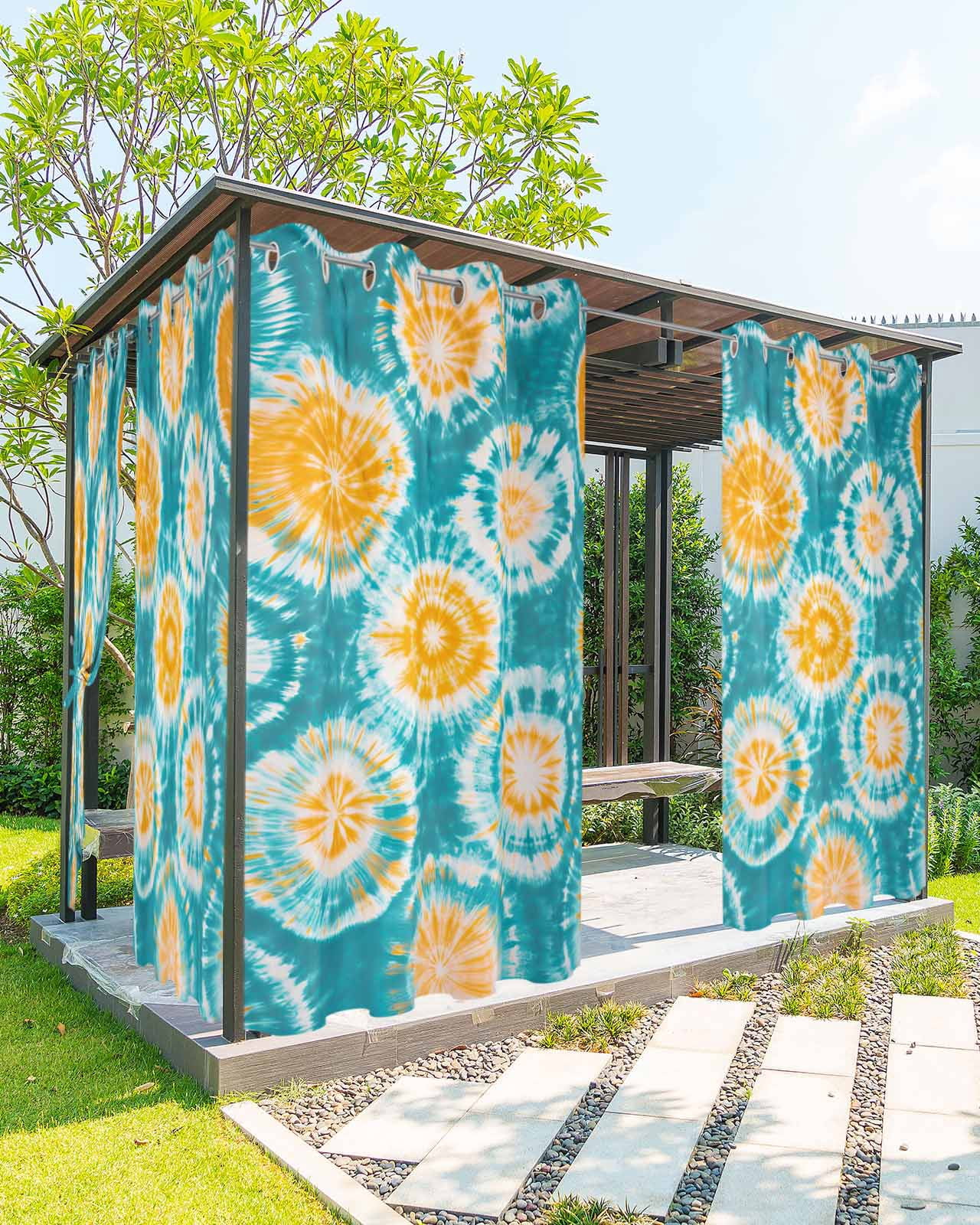 nqOlkjepod Outdoor Curtains for Patio Waterproof, Teal Orange Tie-Dye ...