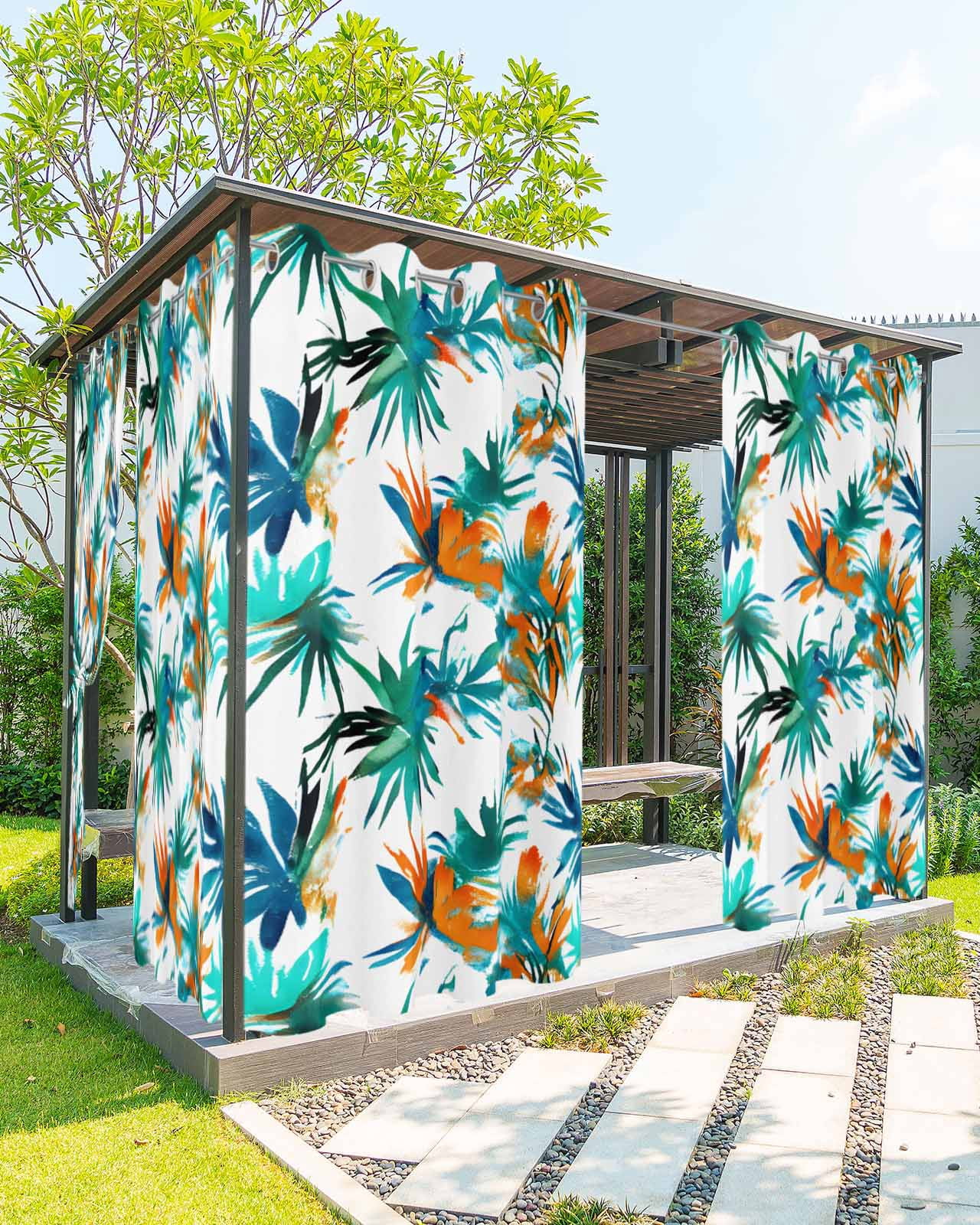 nqOlkjepod Outdoor Curtains for Patio Waterproof, Teal Palm Leaf ...