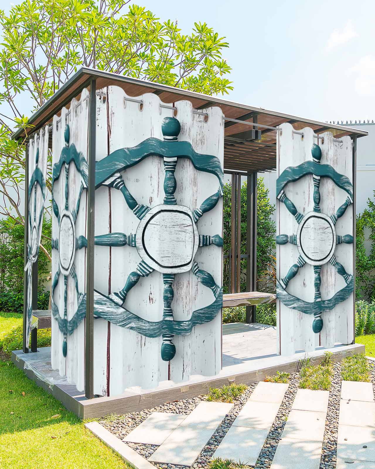 nqOlkjepod Outdoor Curtains for Patio Waterproof, Teal Rudder Coastal ...