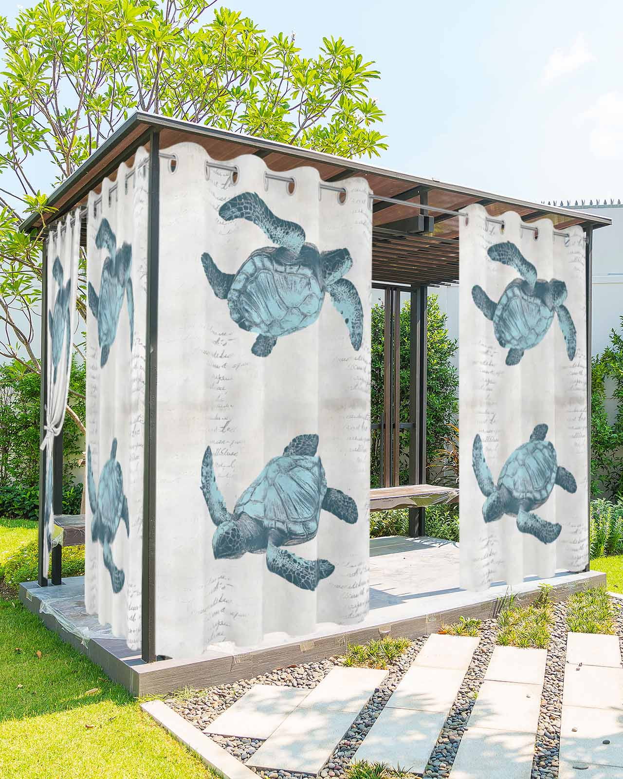 nqOlkjepod Outdoor Curtains for Patio Waterproof, Teal Sea Turtle ...
