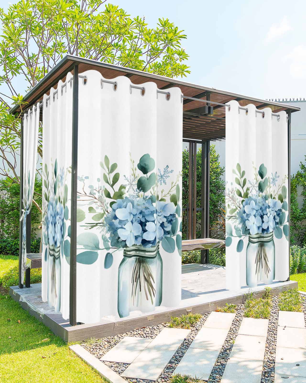 nqOlkjepod Outdoor Curtains for Patio Waterproof, Teal Spring Floral ...
