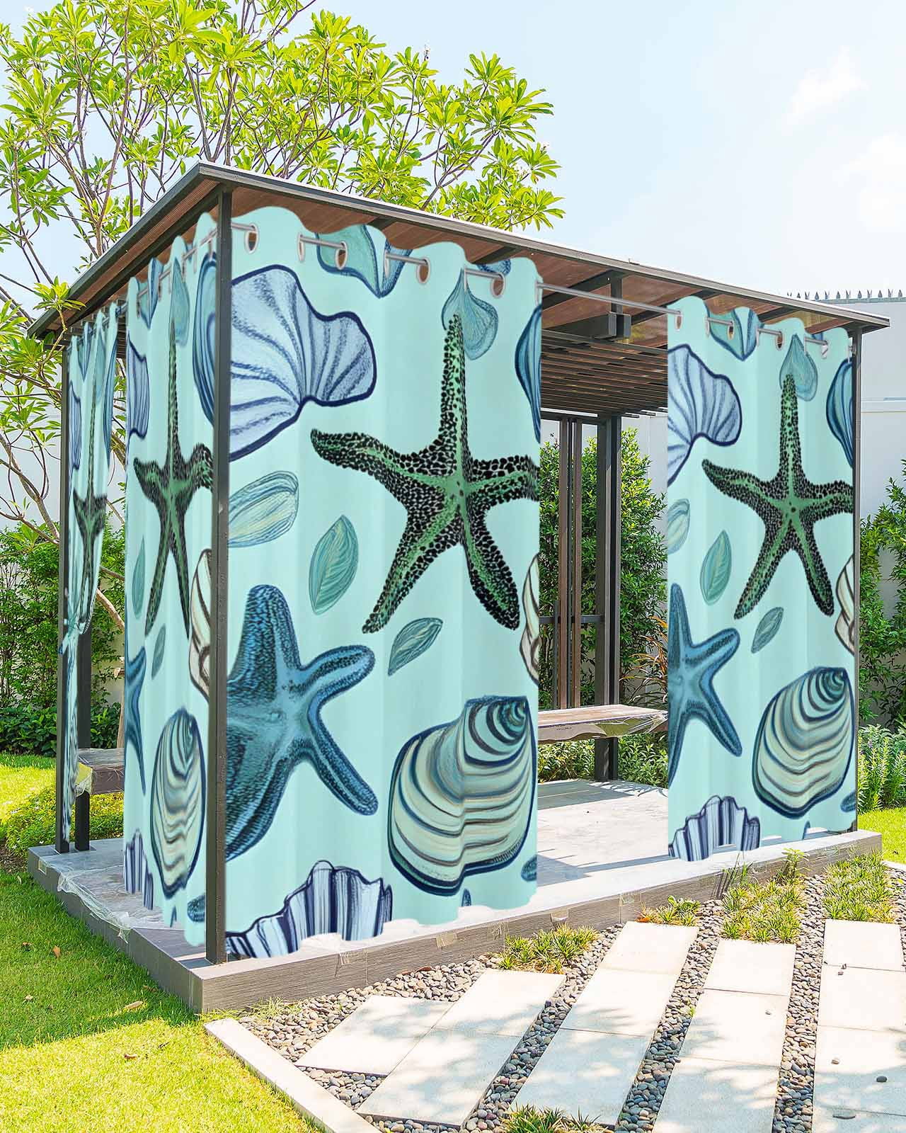 nqOlkjepod Outdoor Curtains for Patio Waterproof, Teal Starfish Coastal ...