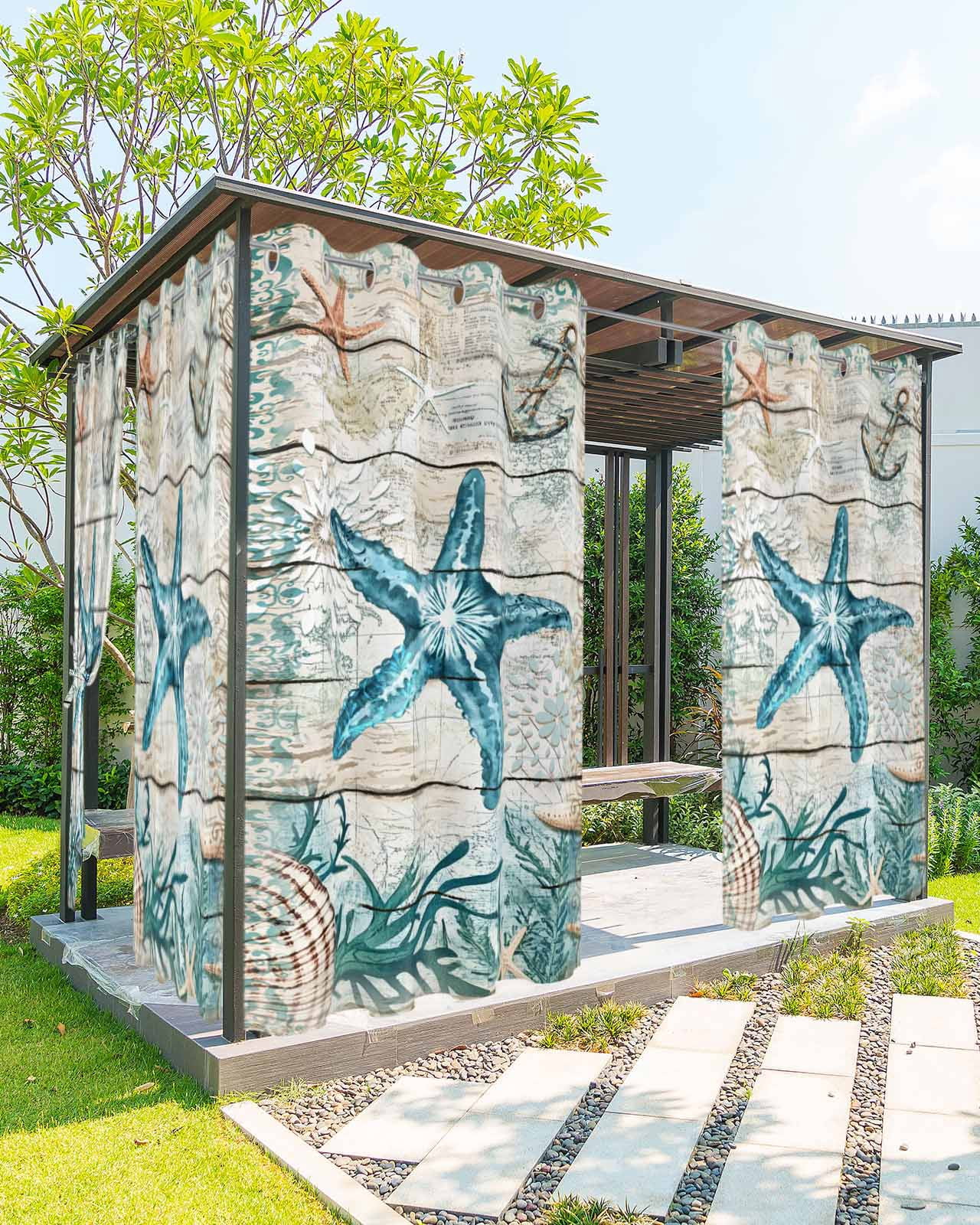 nqOlkjepod Outdoor Curtains for Patio Waterproof, Teal Starfish Coastal ...