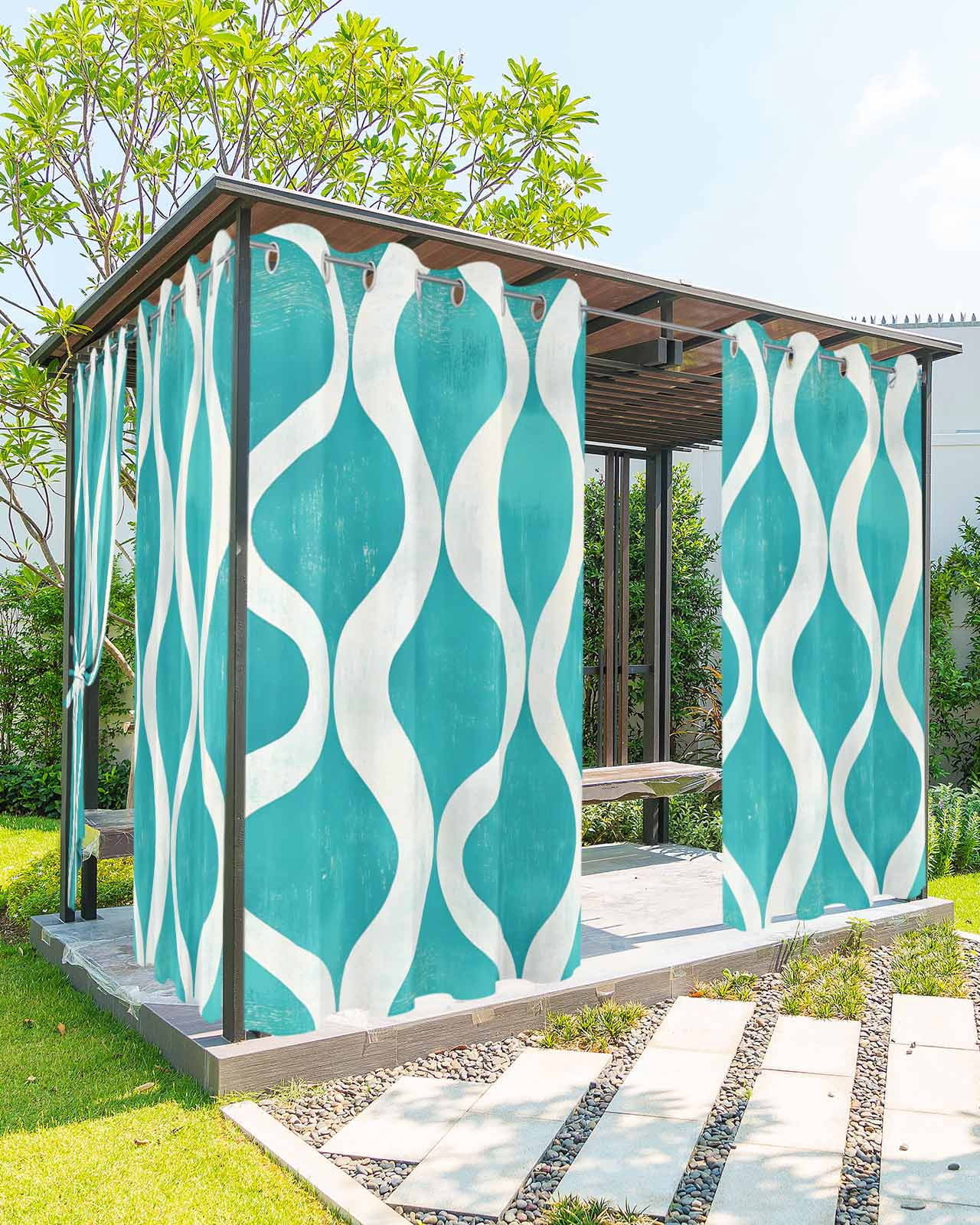 nqOlkjepod Outdoor Curtains for Patio Waterproof, Teal Wave Outdoor ...