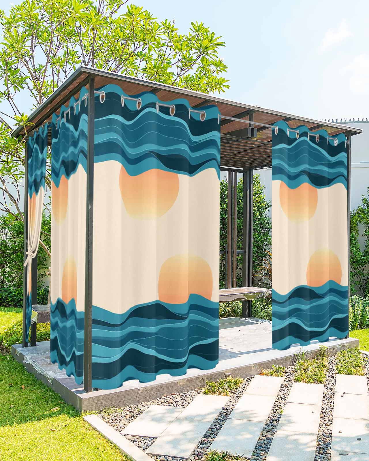 nqOlkjepod Outdoor Curtains for Patio Waterproof, Teal Waves Outdoor ...