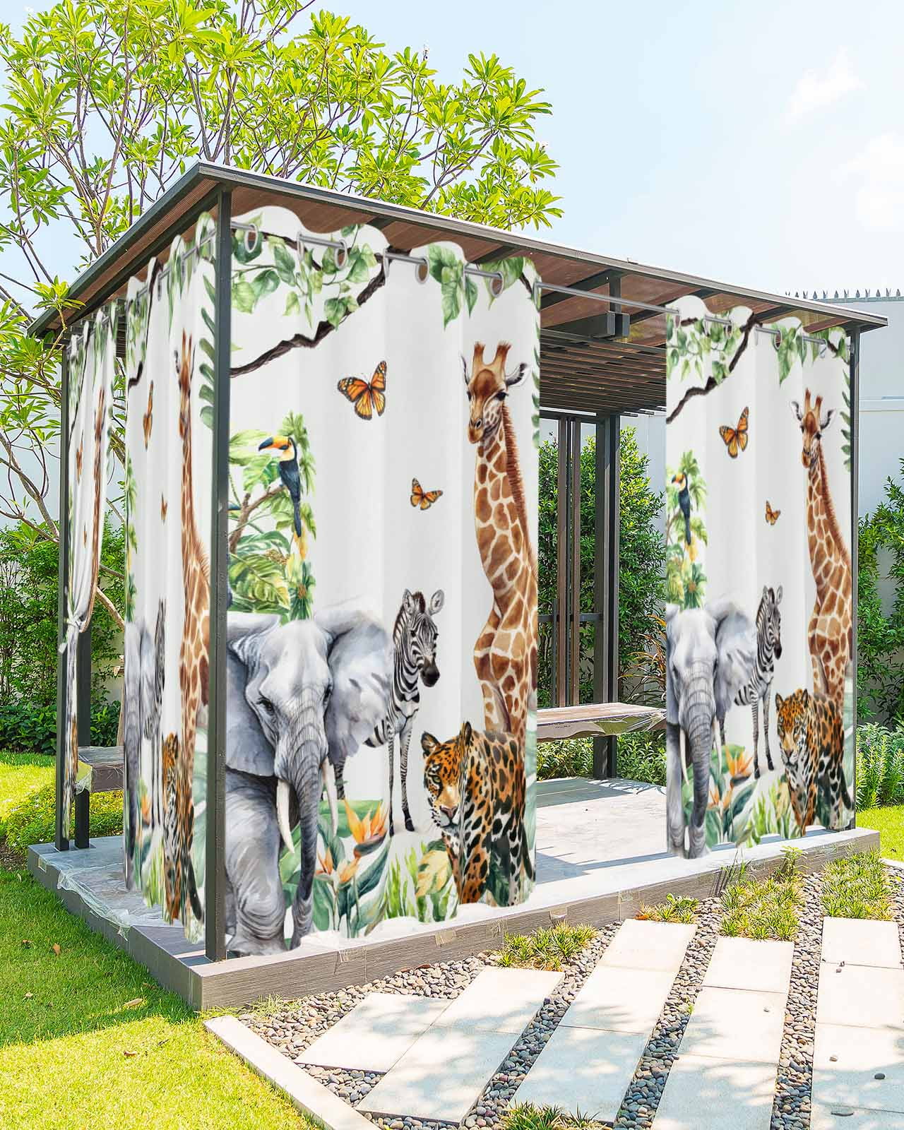 nqOlkjepod Outdoor Curtains for Patio Waterproof, Tropical Animals ...
