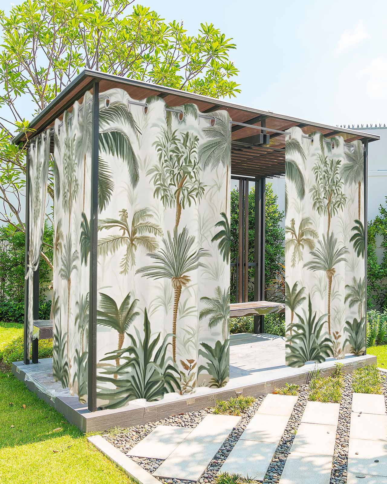 nqOlkjepod Outdoor Curtains for Patio Waterproof, Tropical Green Palm ...