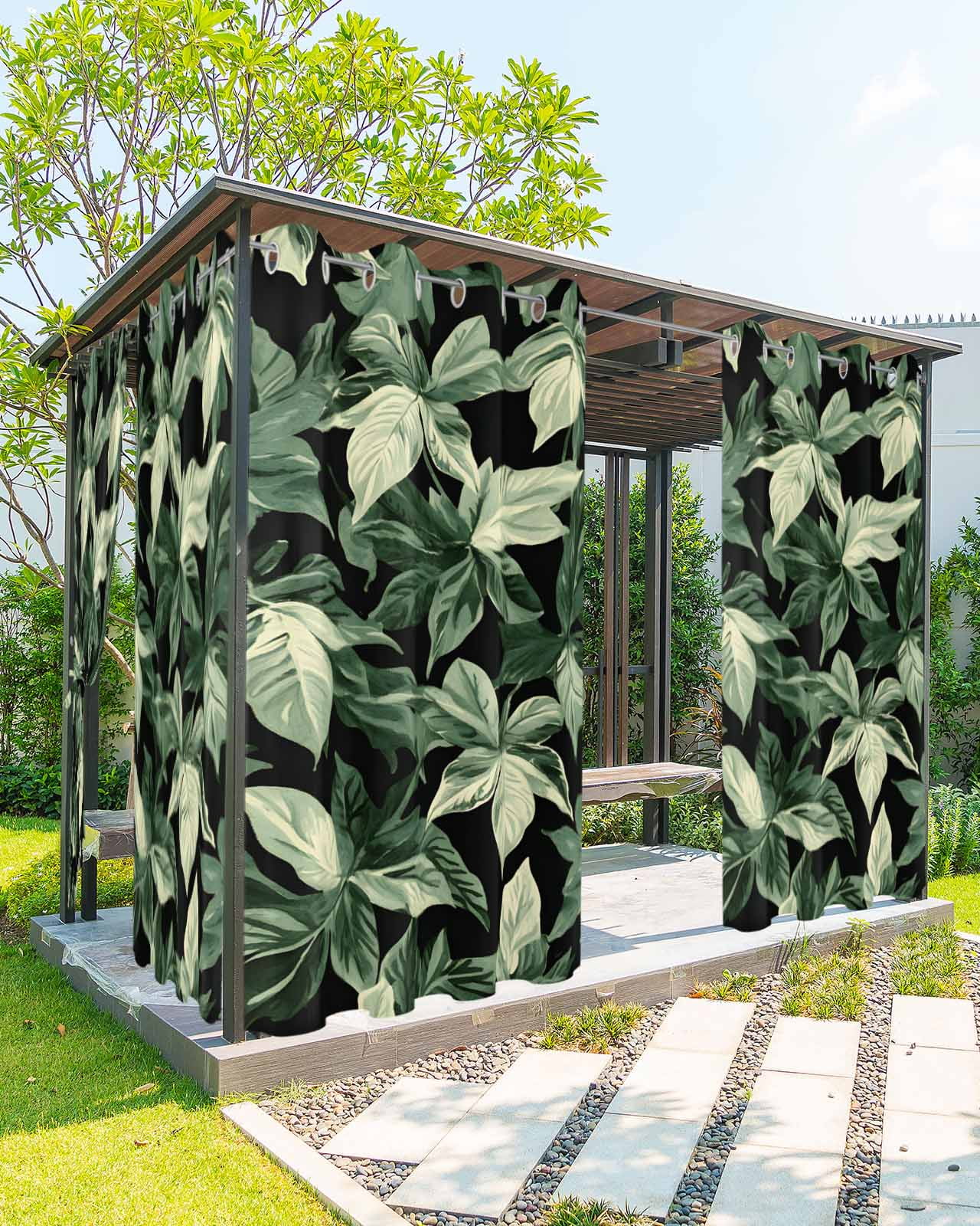 nqOlkjepod Outdoor Curtains for Patio Waterproof, Tropical Leaf Outdoor ...